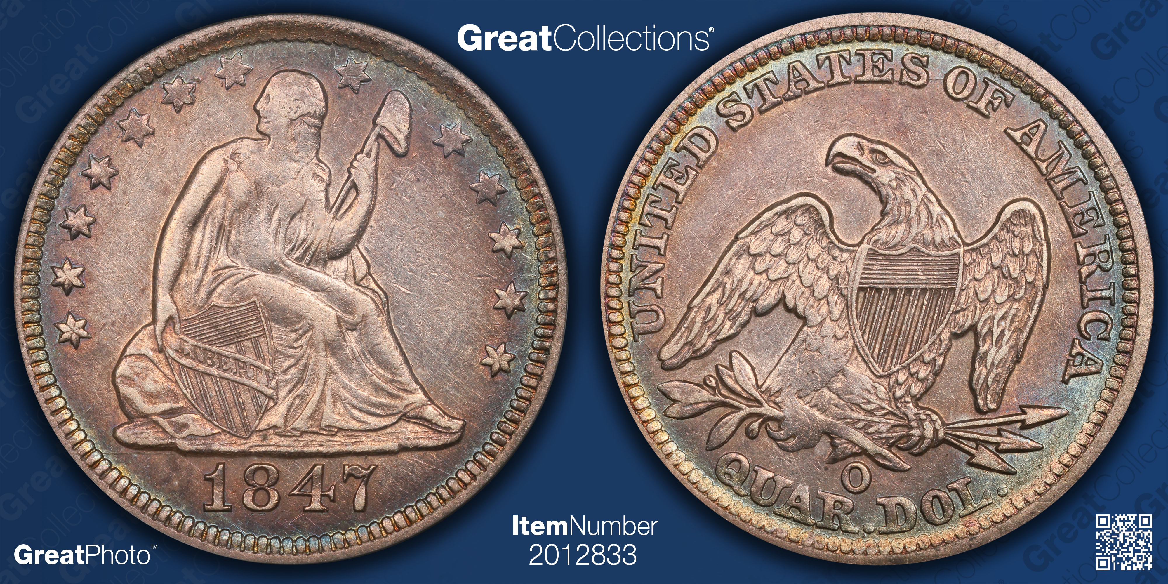 1847-O Seated Liberty Quarter PCGS XF-40 (Toned) (Item 2012833 ...