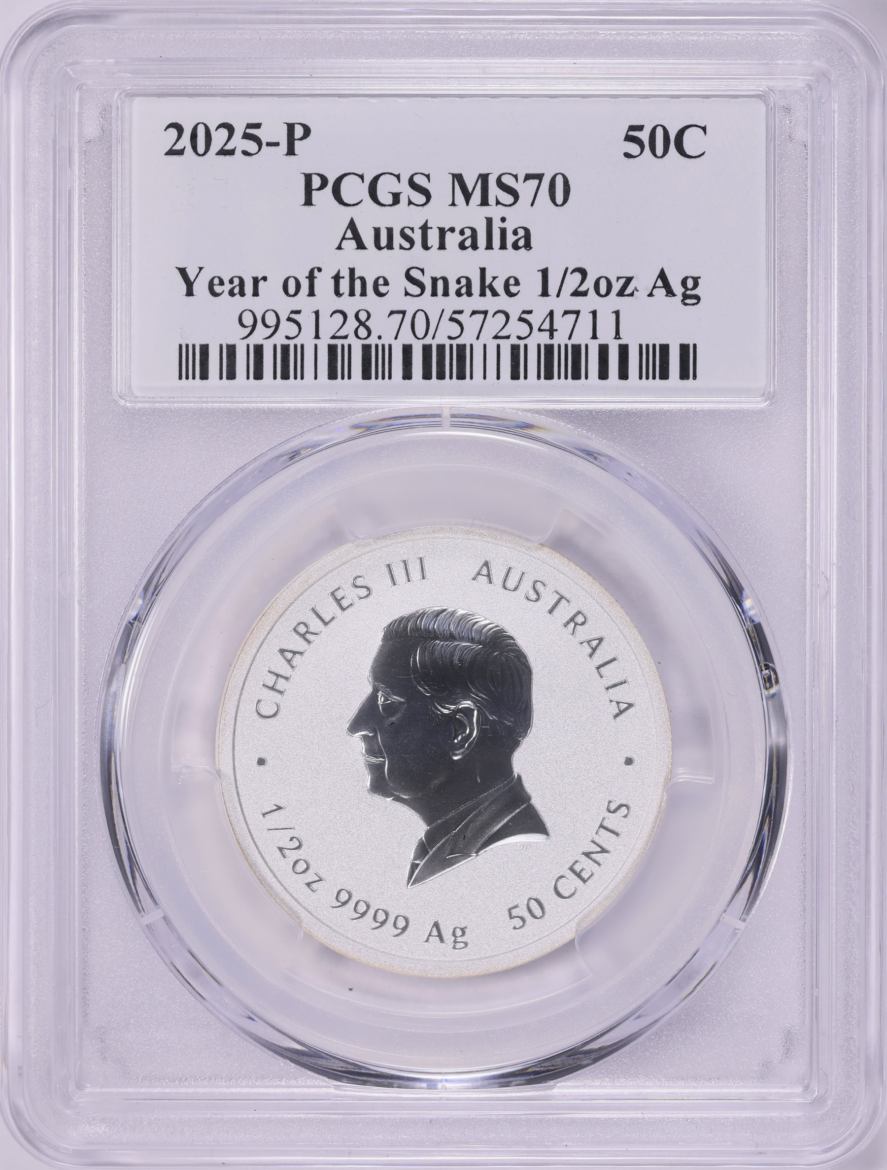 Australia 2025-P Silver 50 Cents Lunar Series, Year of the Snake PCGS ...