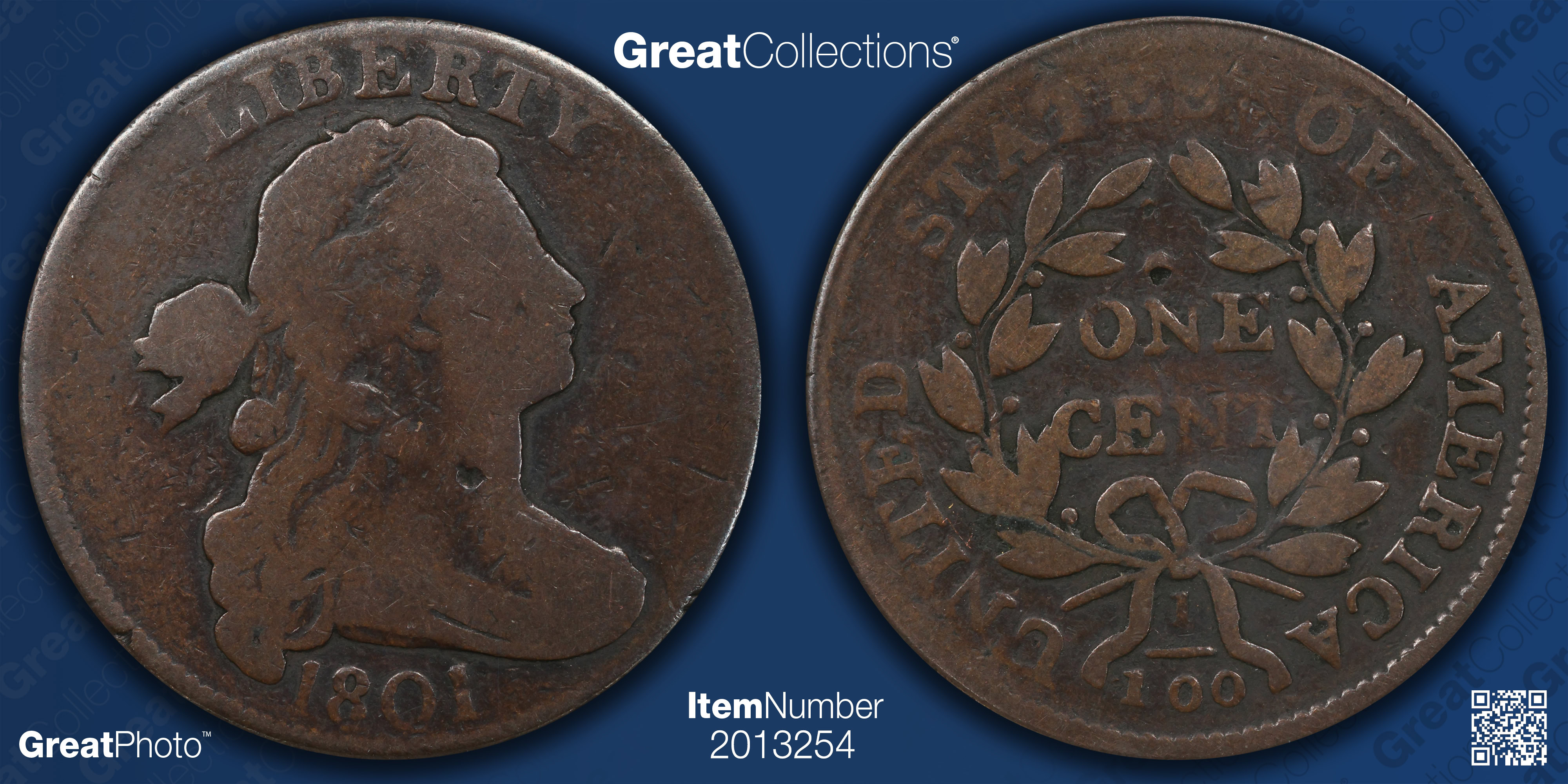 1801 Draped Bust Cent ANACS G-04 BN (Item 2013254) | GreatCollections ...