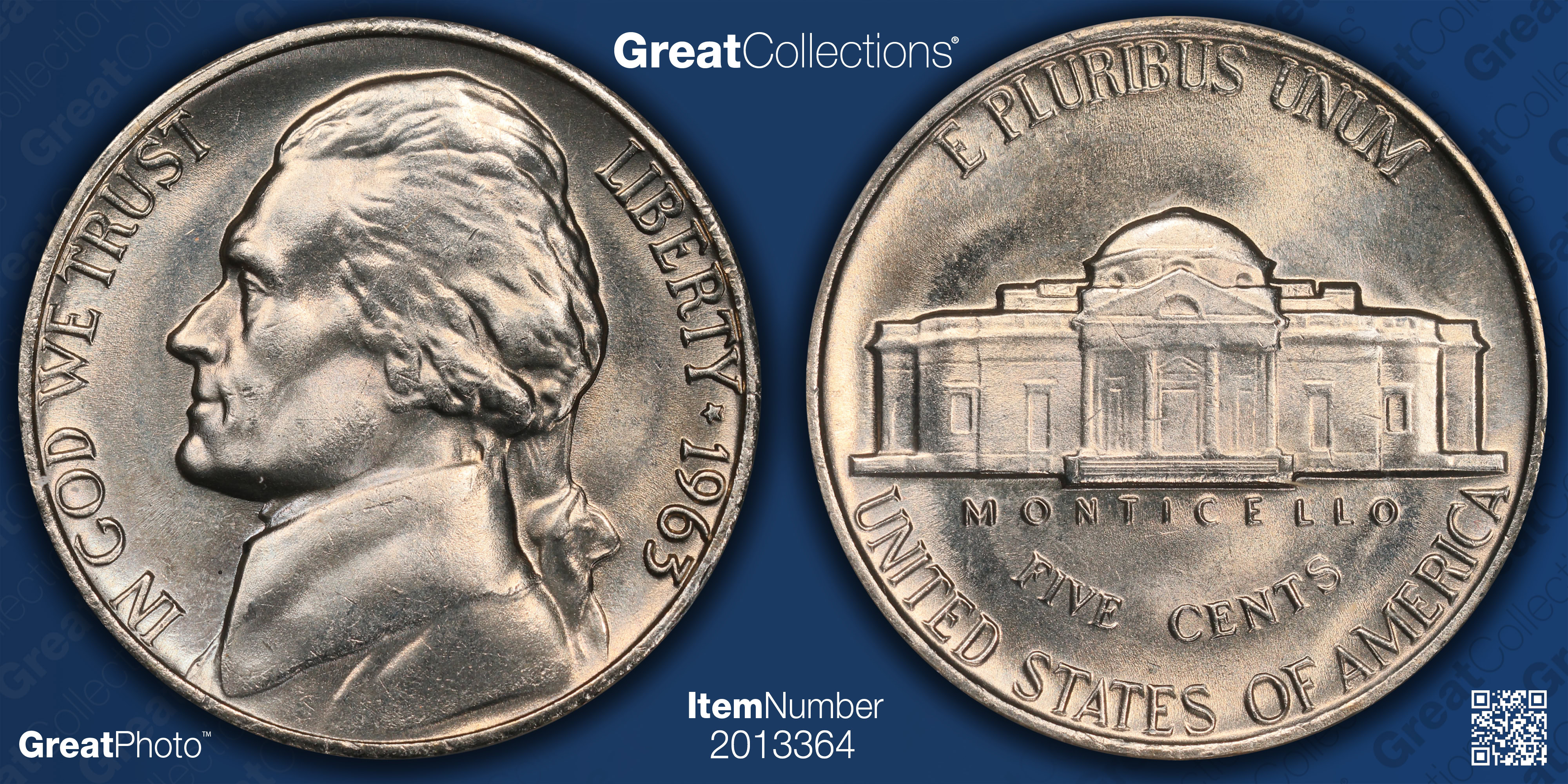 1963 Jefferson Nickel ANACS MS-66 (Item 2013364) | GreatCollections ...