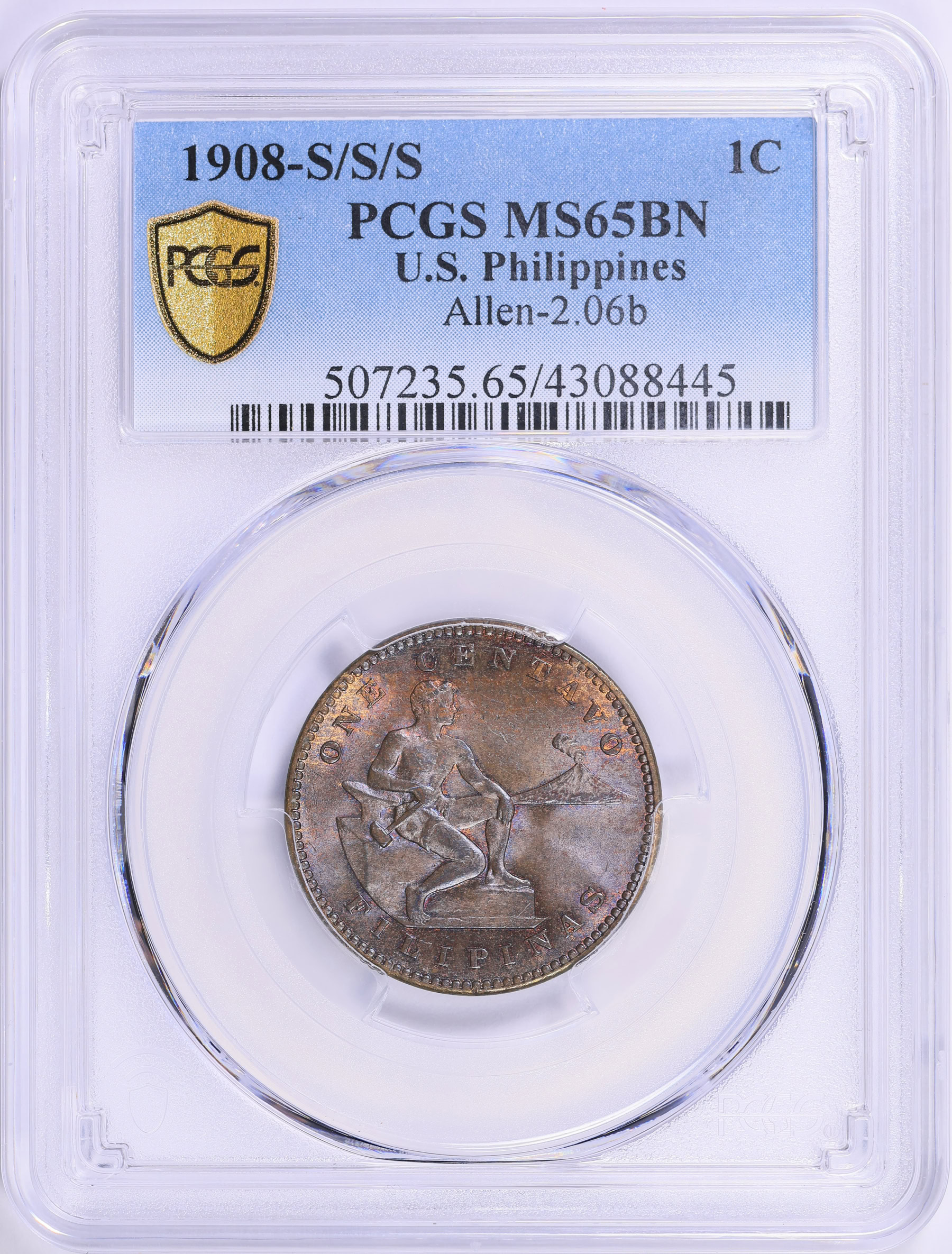 1908-S/S/S U.S. Philippines One Centavo Allen-2.06b PCGS MS-65 BN (Item ...