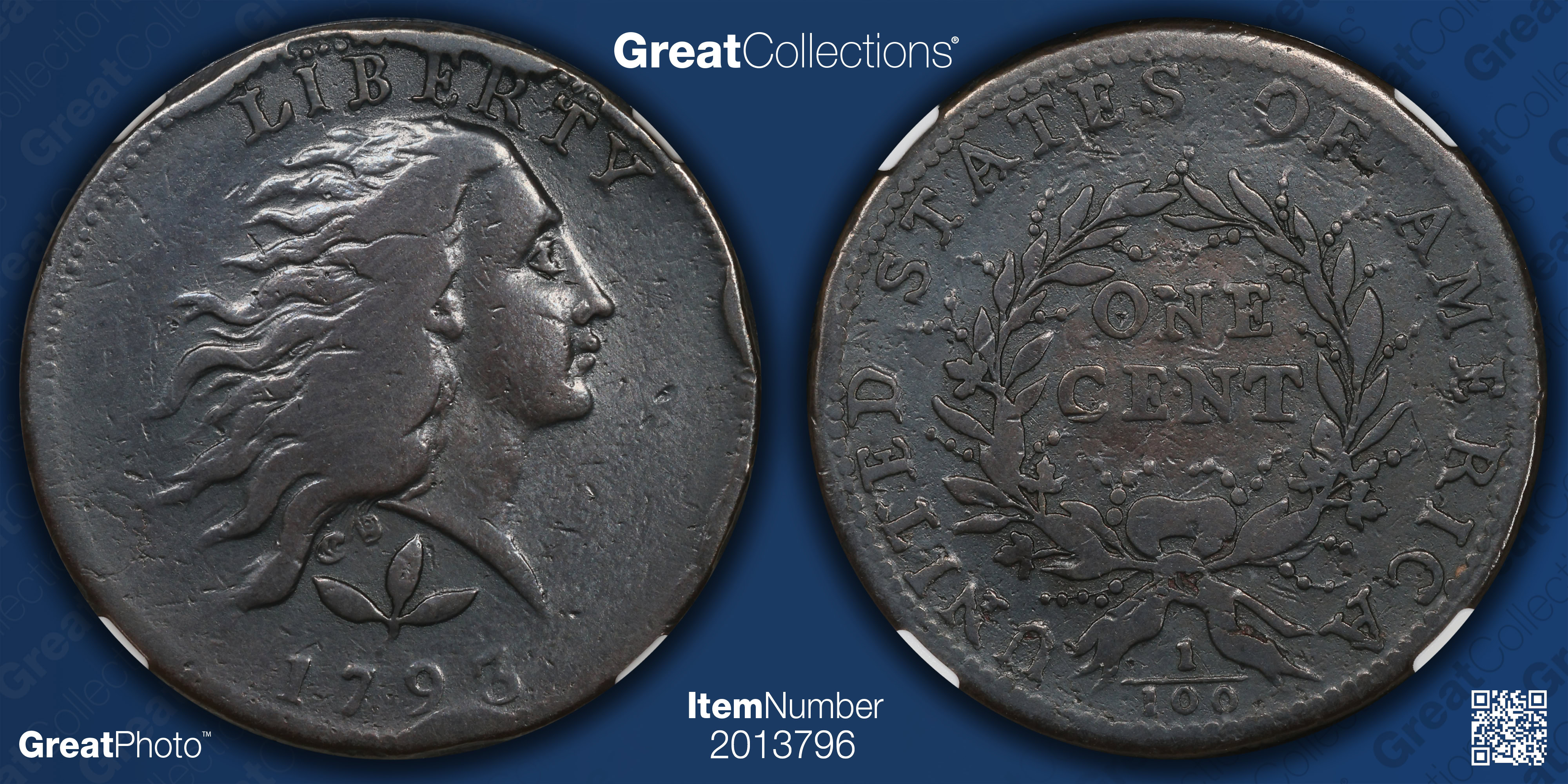1793 Wreath Cent Vine and Bars Edge Sheldon 5 NGC Fine Details (Item ...