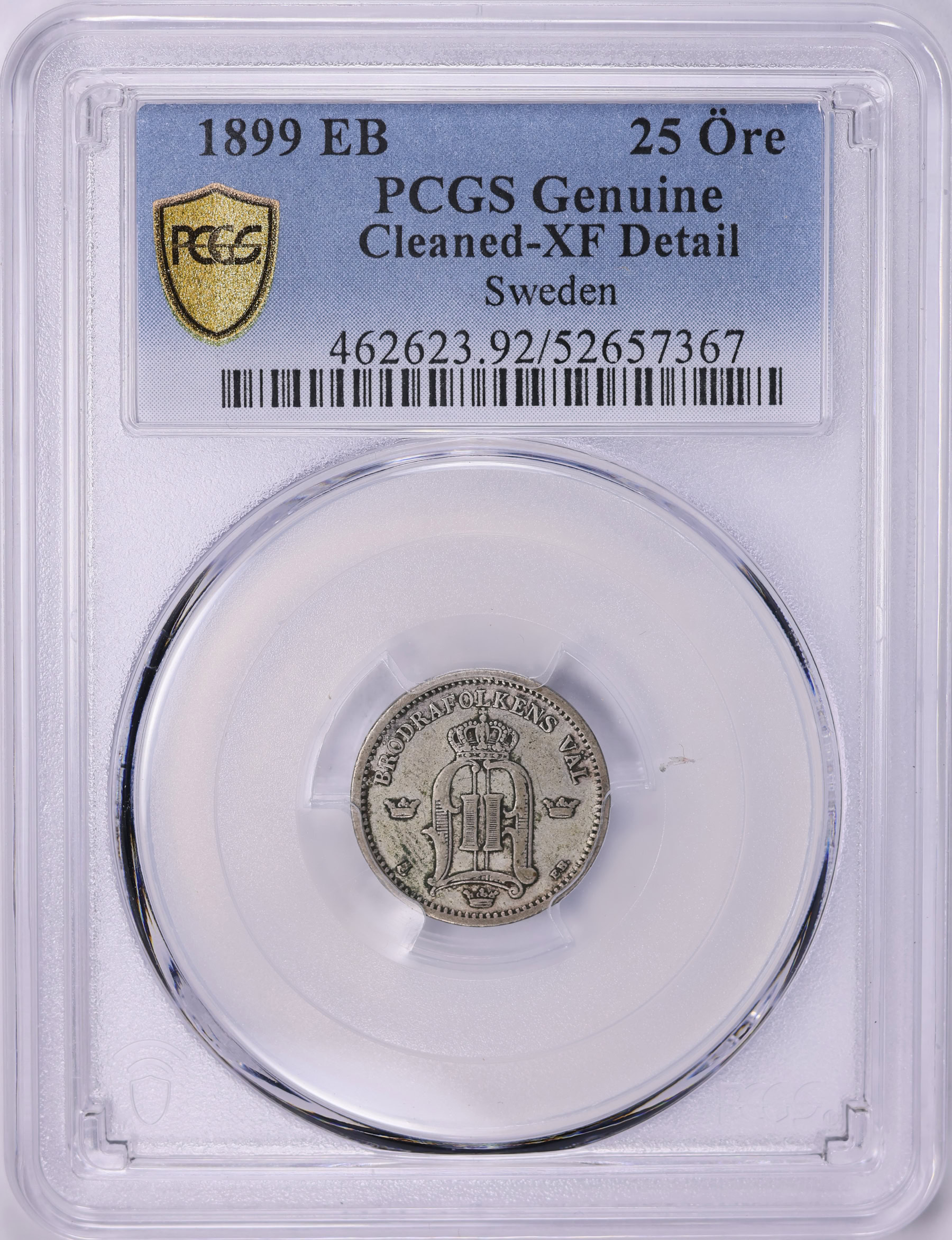 Sweden 1899-EB Silver 25 Öre KM-739 PCGS Genuine XF Details (Item ...