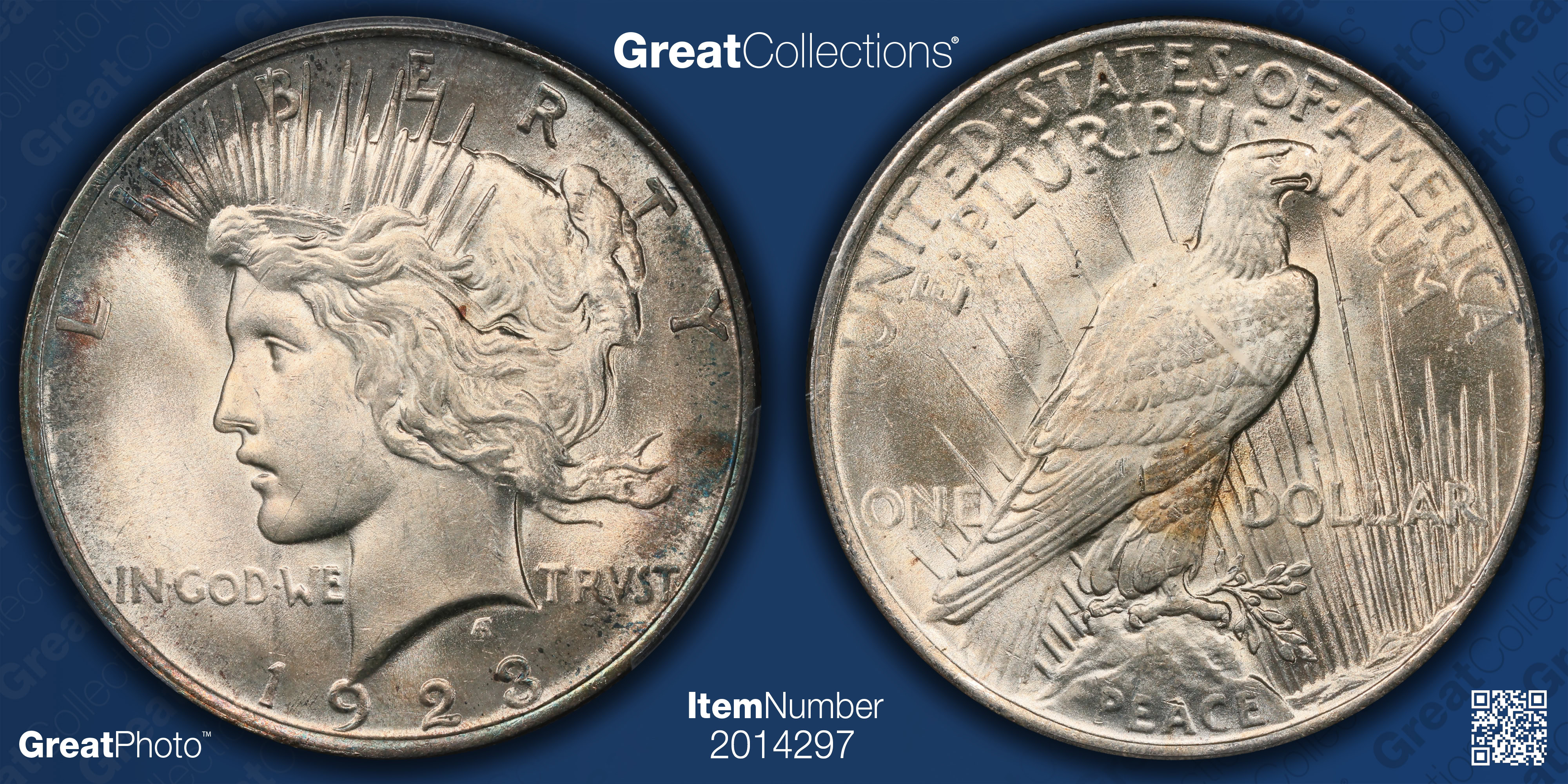 1923 Peace Silver Dollar PCGS MS-63 (Toned) (San Diego Collection ...