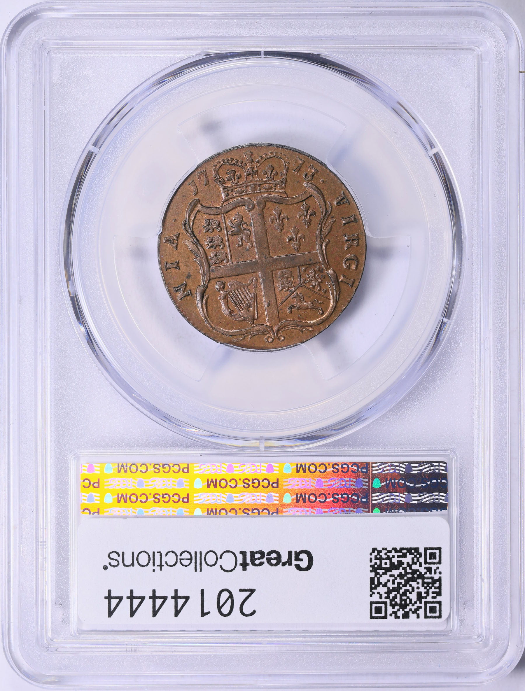 1773 Virginia Halfpenny Period PCGS MS-64 BN (Item 2014444 ...