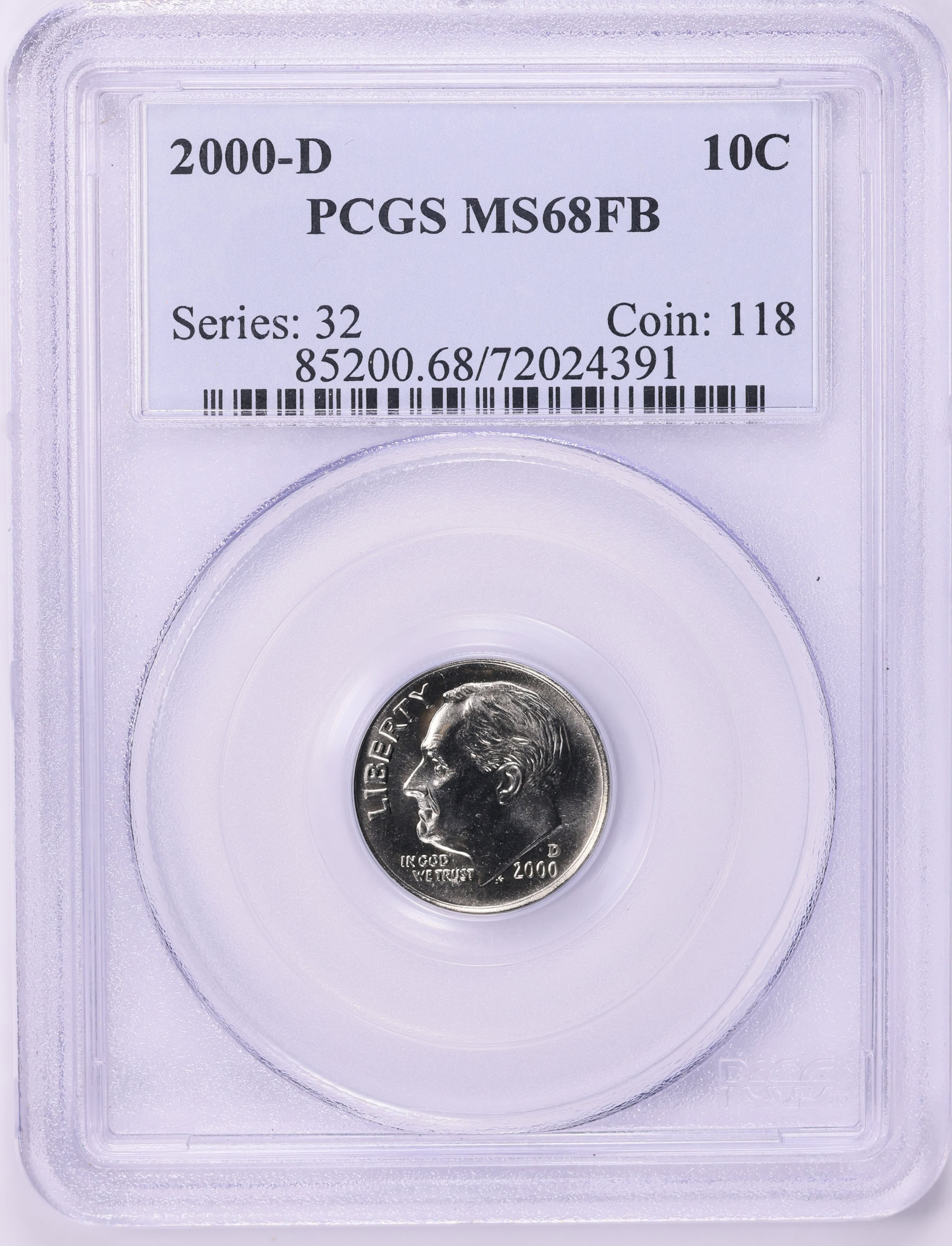 2000-D Roosevelt Dime PCGS MS-68 FB (Item 2014545) | GreatCollections ...