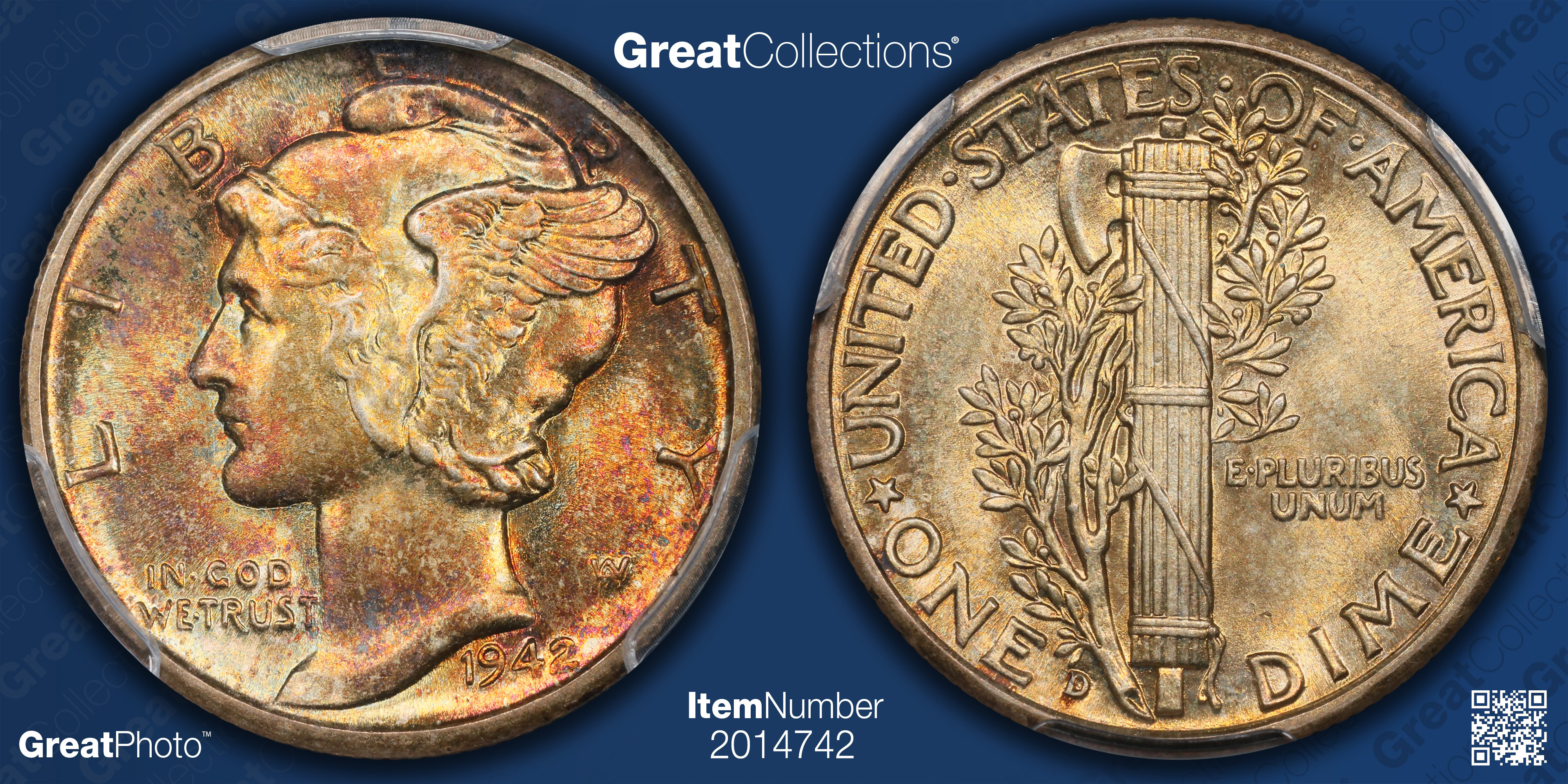 1942-D Mercury Dime PCGS MS-66 FB (Toned) (Item 2014742 ...