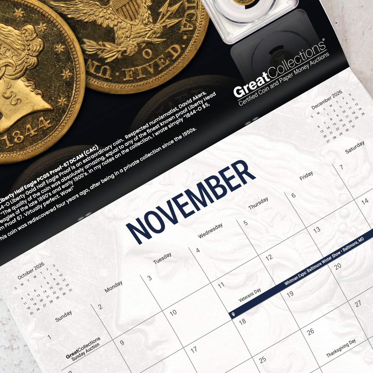 2026 GreatCollections Deluxe Coin 12-Month Calendar | Cert #n/a ...