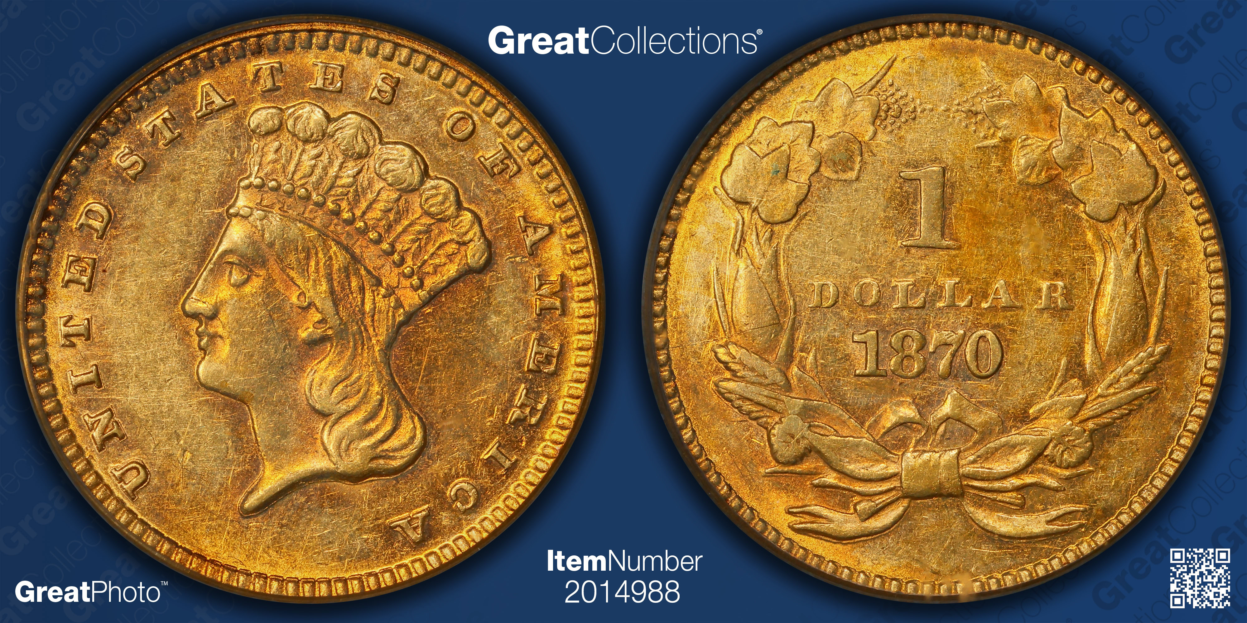 1870 Indian Princess Gold Dollar PCGS AU-55 (Item 2014988 ...
