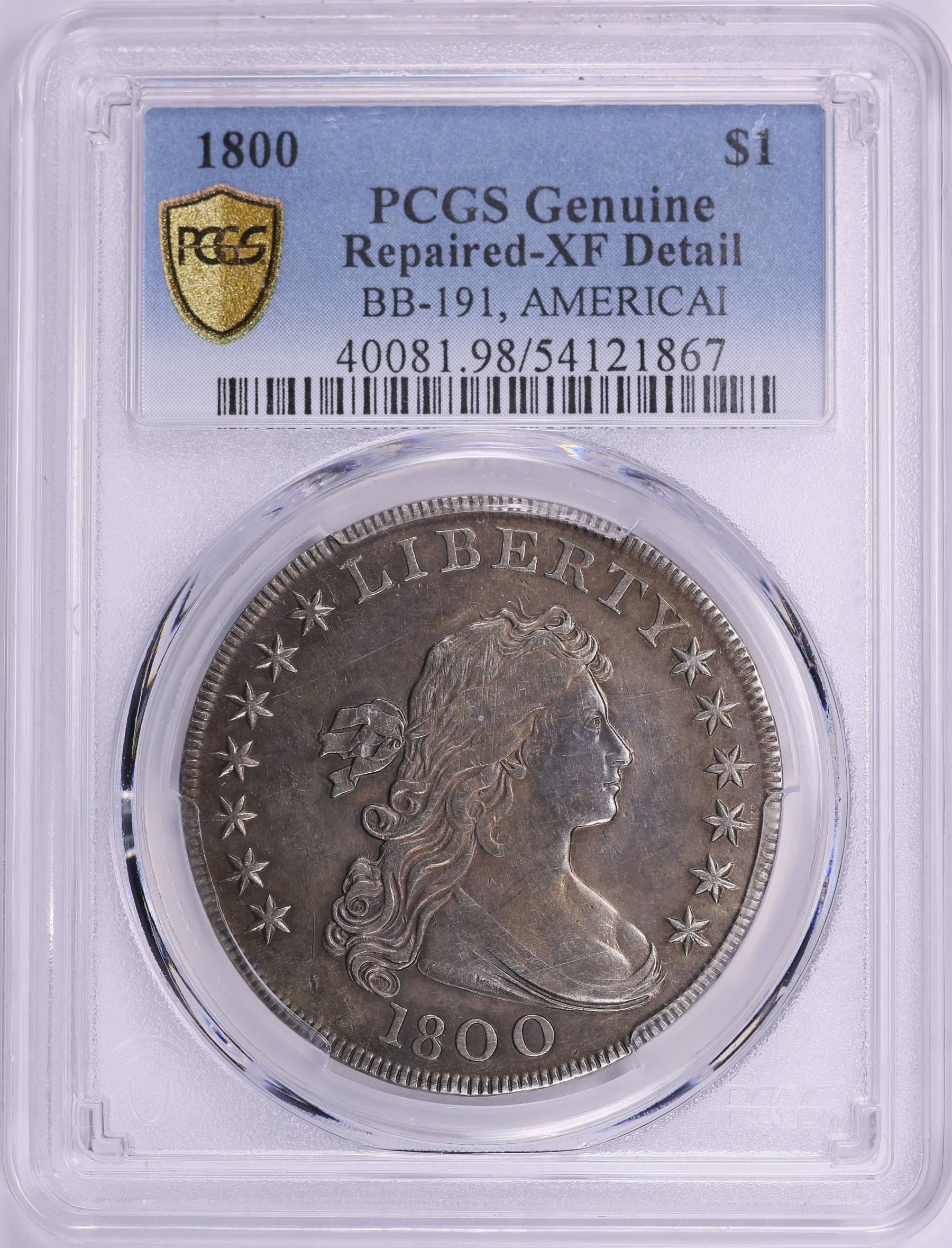1800 Draped Bust Silver Dollar BB-191 AMERICAI, PCGS Genuine XF Details ...