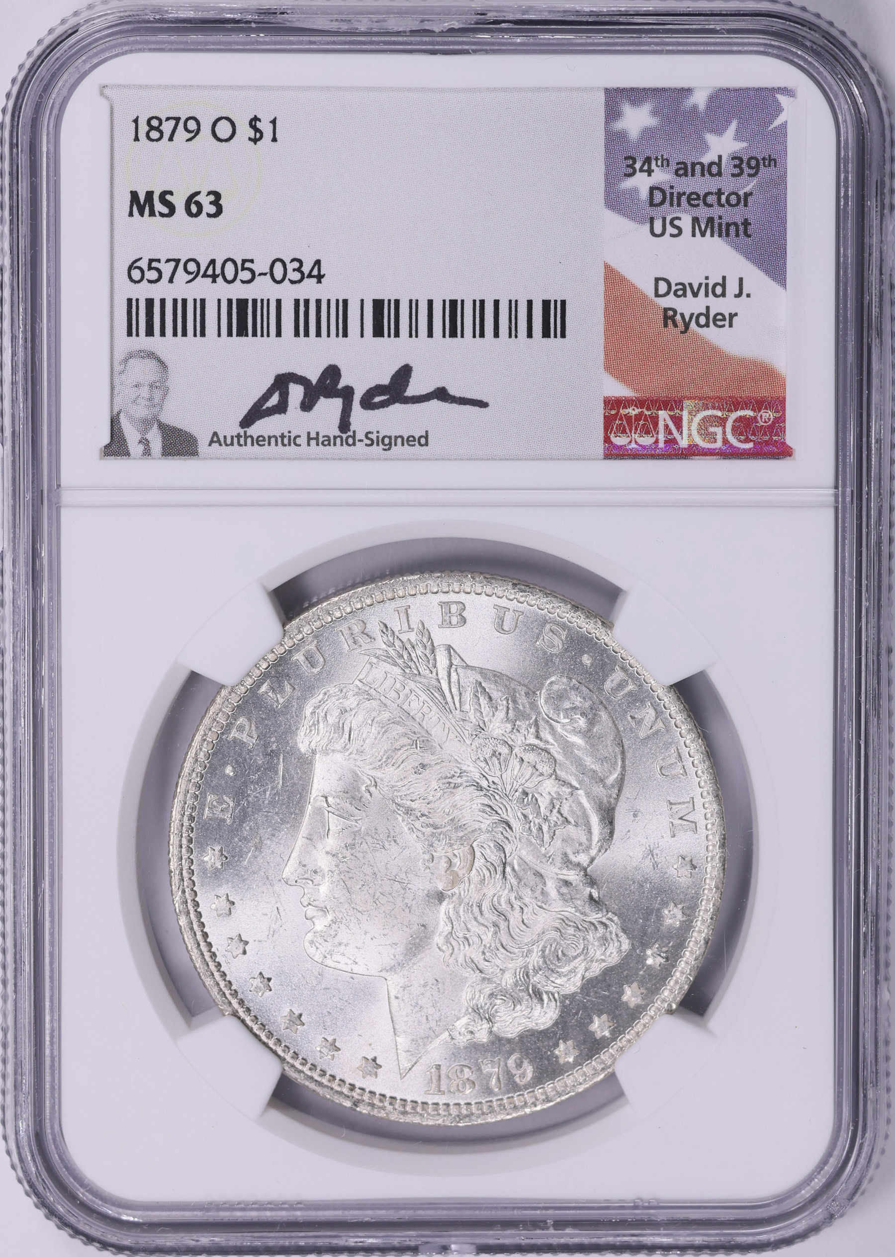 1879-O Morgan Silver Dollar NGC MS-63 (David J. Ryder Signed Label ...