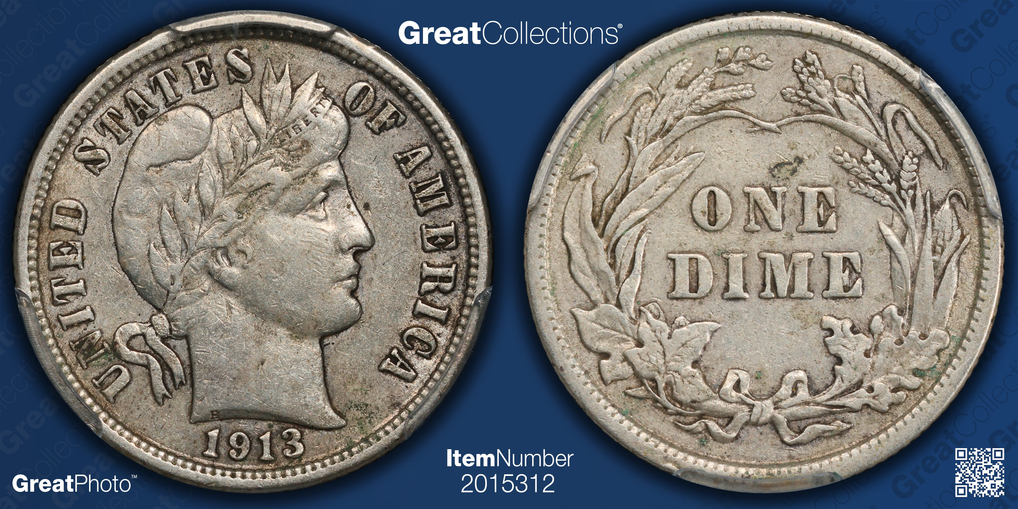 1913 Barber Dime PCGS AU-50 (Item 2015312) | GreatCollections Coin Auctions