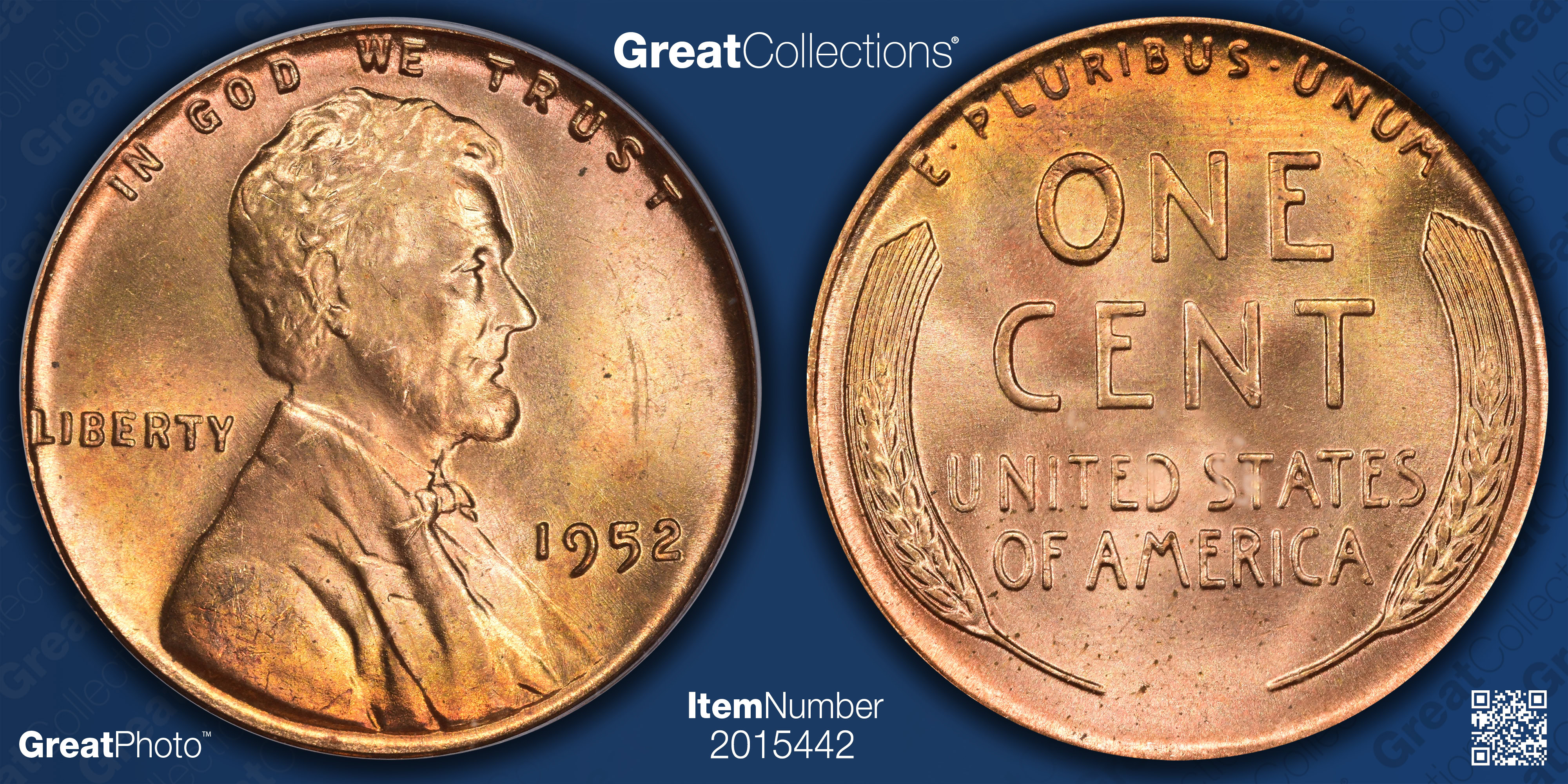1952 Lincoln Cent PCGS MS-66 RD (Item 2015442) | GreatCollections Coin ...