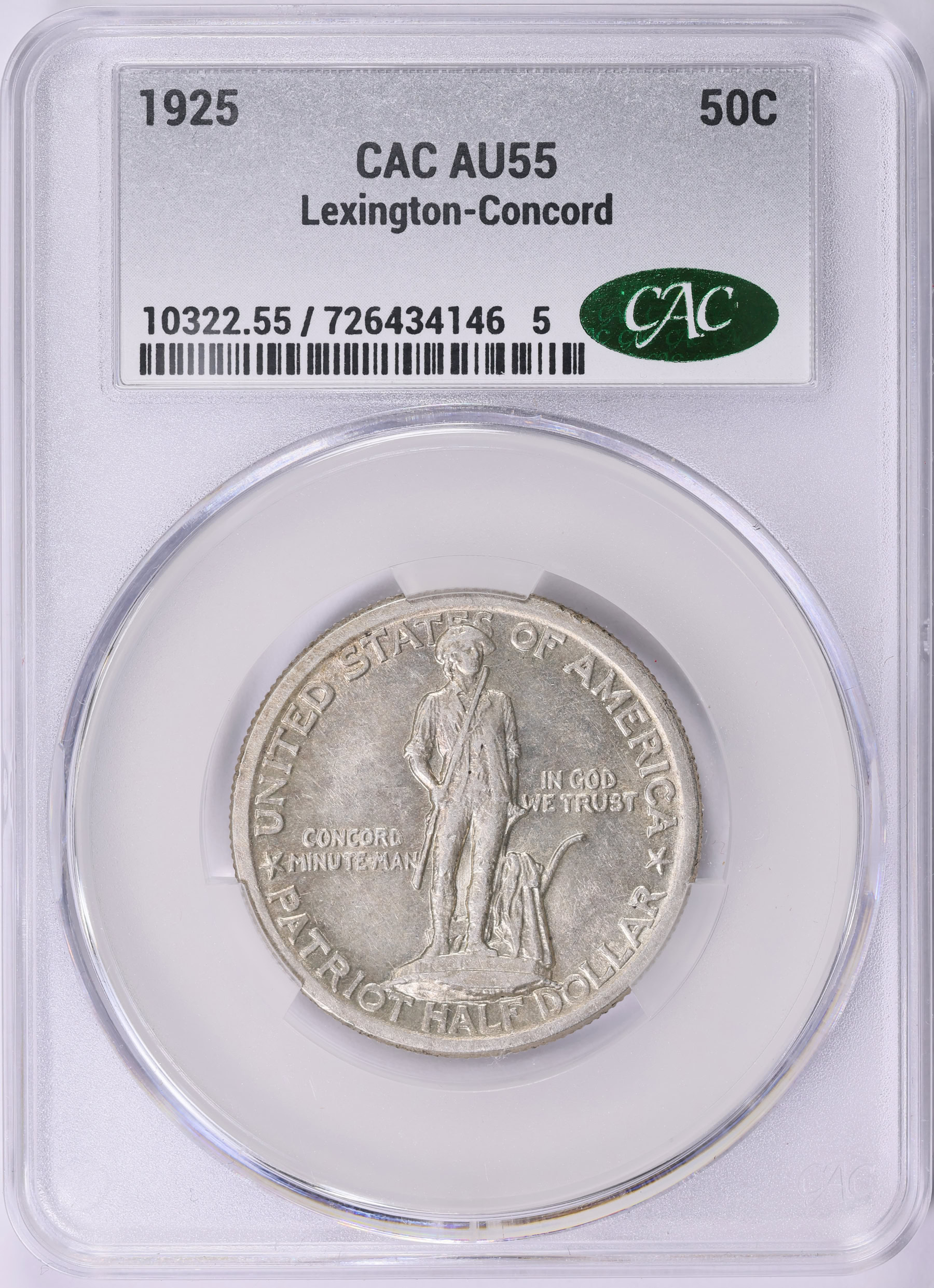 1925 Lexington-Concord Sesquicentennial Half Dollar CACG AU-55 (Item ...