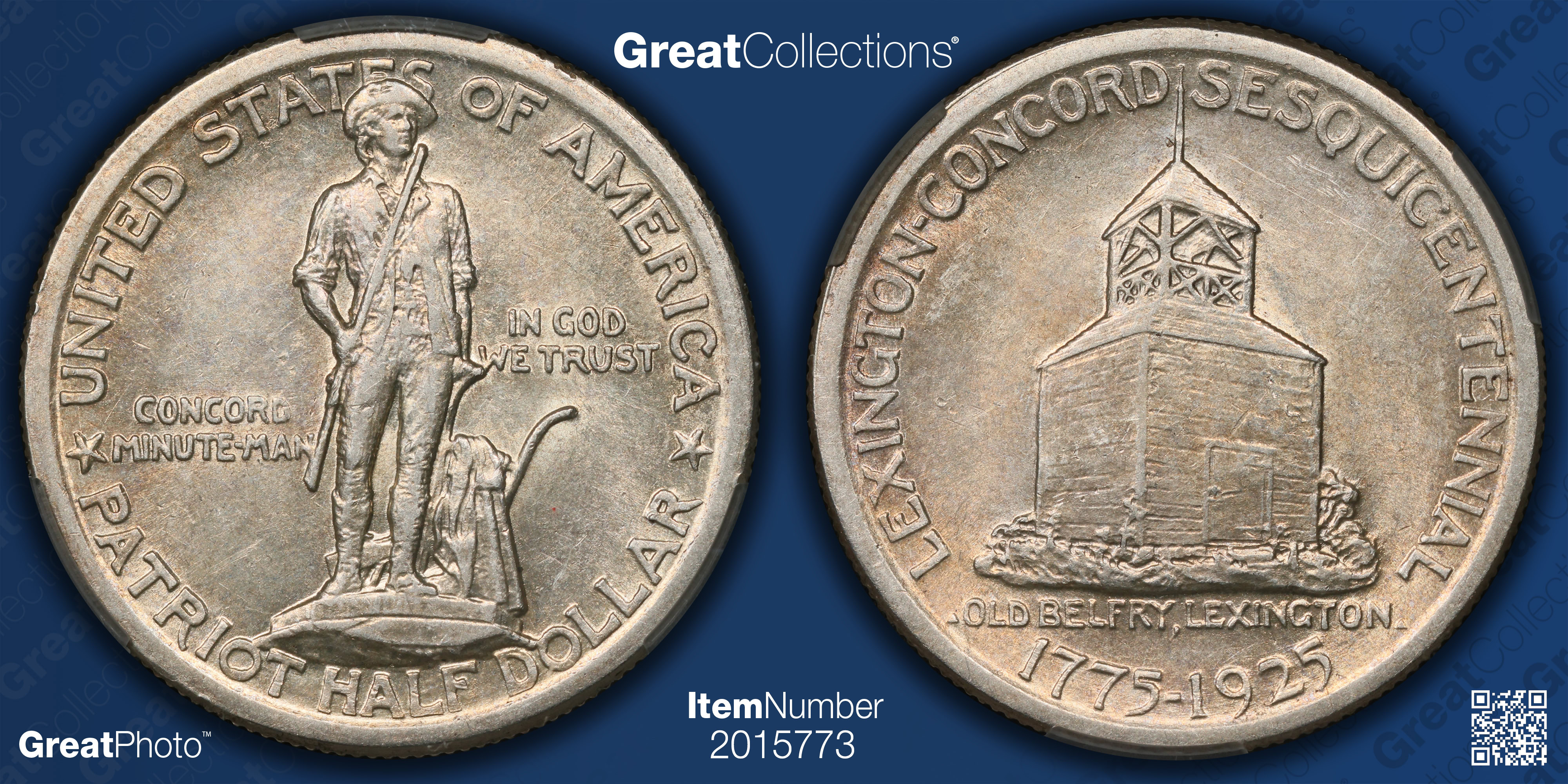 1925 Lexington-Concord Sesquicentennial Half Dollar CACG AU-55 (Item ...