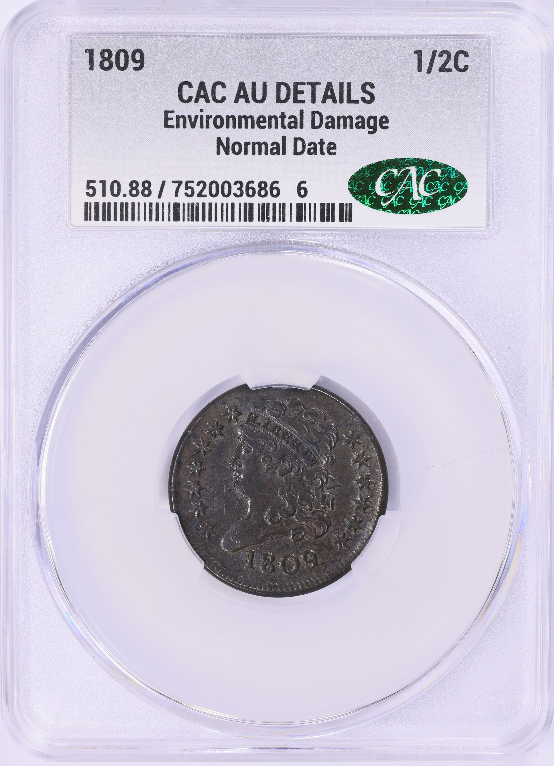 1809 Classic Half Cent CACG AU Details (Item 2015779 ...