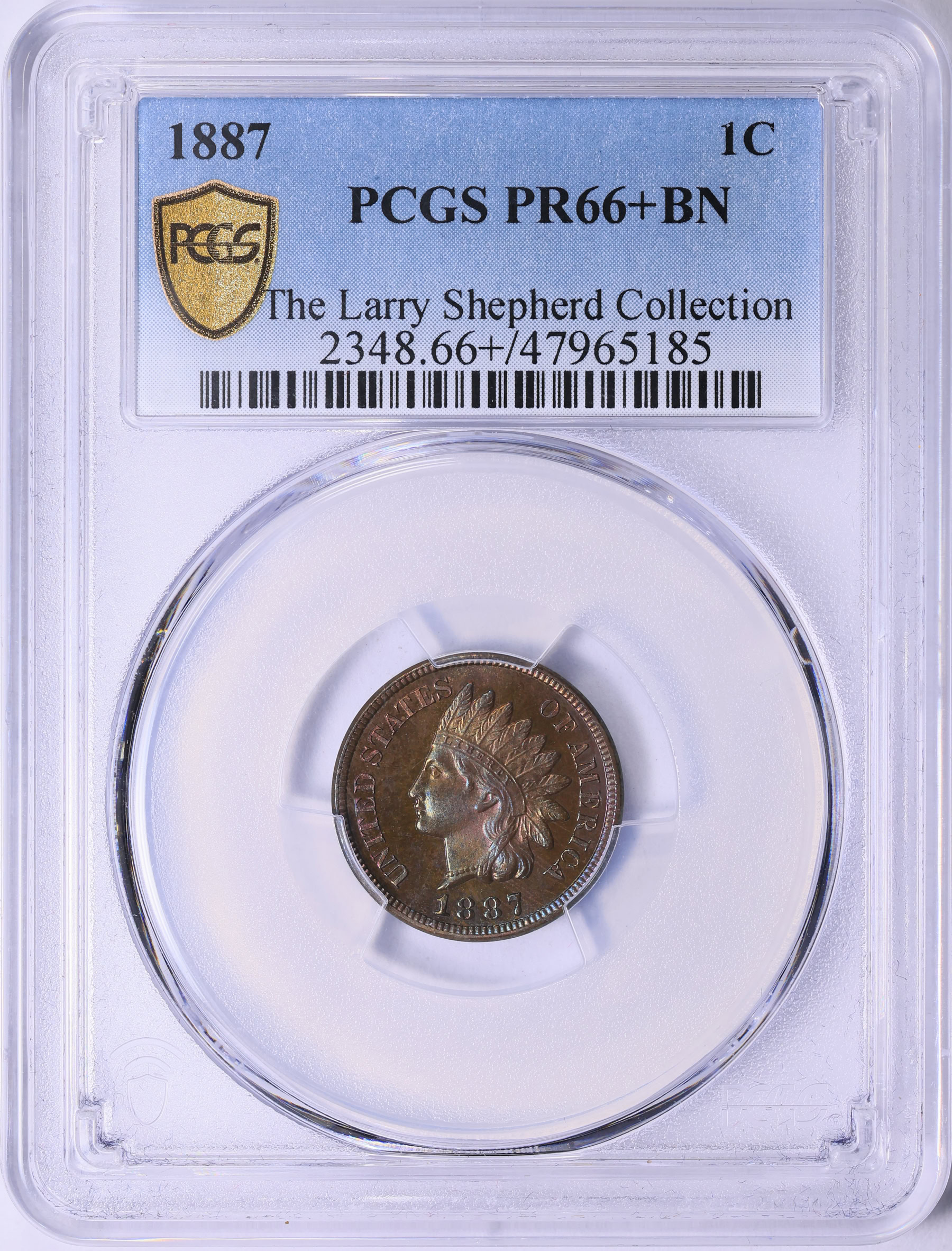 1887 Indian Cent PCGS Proof-66+ BN (The Larry Shepherd Collection ...