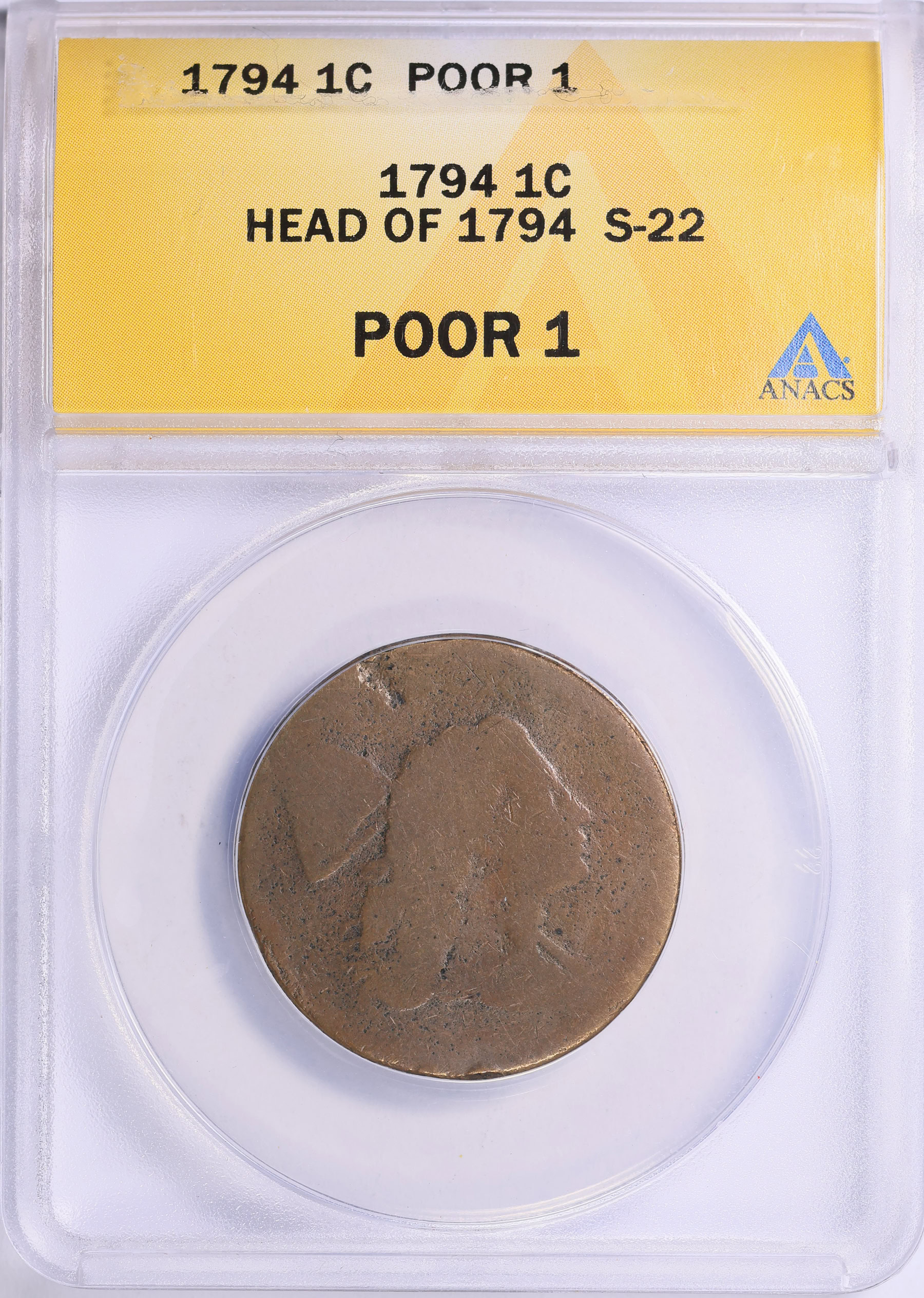 1794 Liberty Cap Cent Head of 1794 Sheldon 22 ANACS PO-01 BN (Item ...