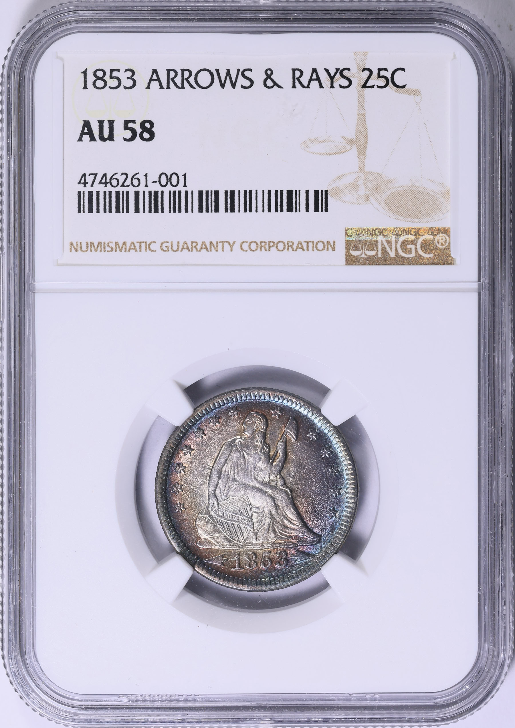 1853 Seated Liberty Quarter Arrows and Rays NGC AU-58 (Toned) (Item ...