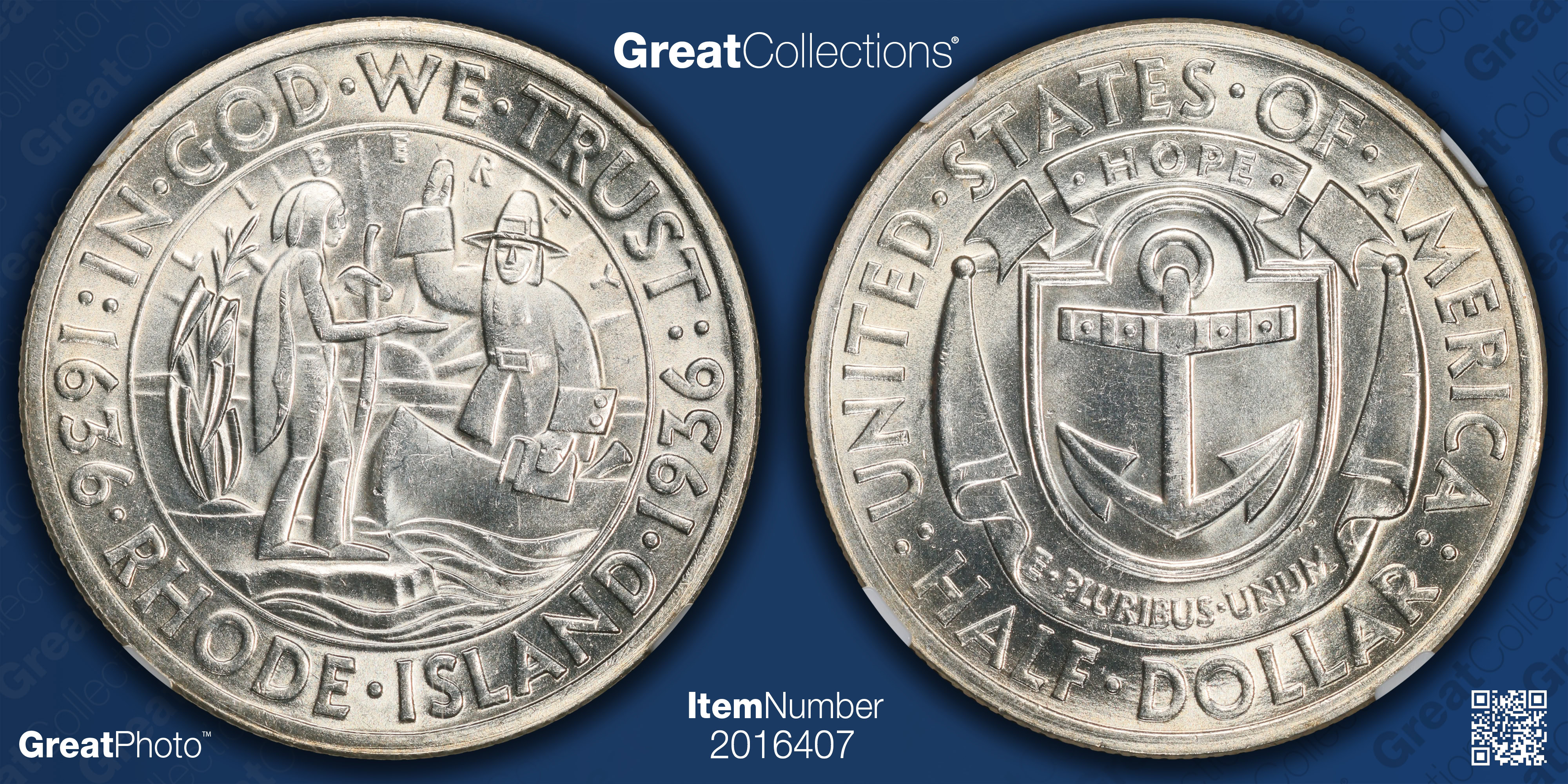 1936 Providence, Rhode Island Tercentenary Half Dollar NGC MS-63 (Item ...