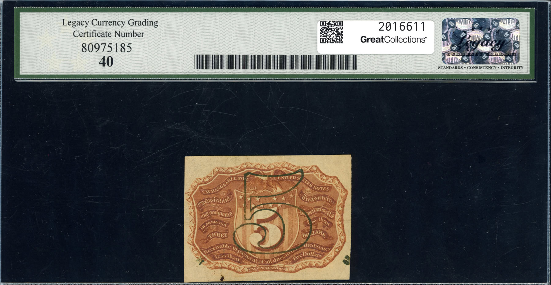 Fr. 1233 Second Issue 5 Cents Fractional Currency Note With Surcharge ...