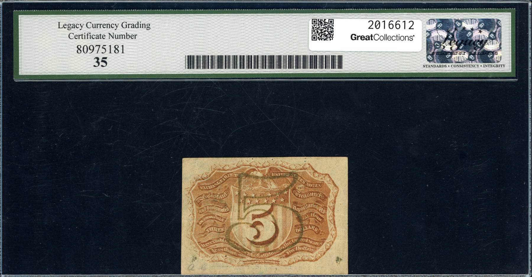 Fr. 1233 Second Issue 5 Cents Fractional Currency Note With Surcharge ...