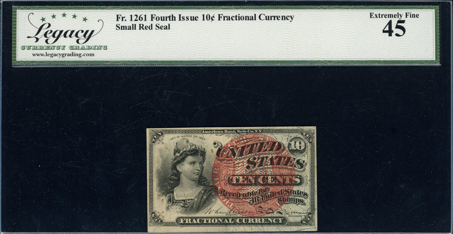 Fr. 1261 Fourth Issue 10 Cents Fractional Currency Note Allison ...