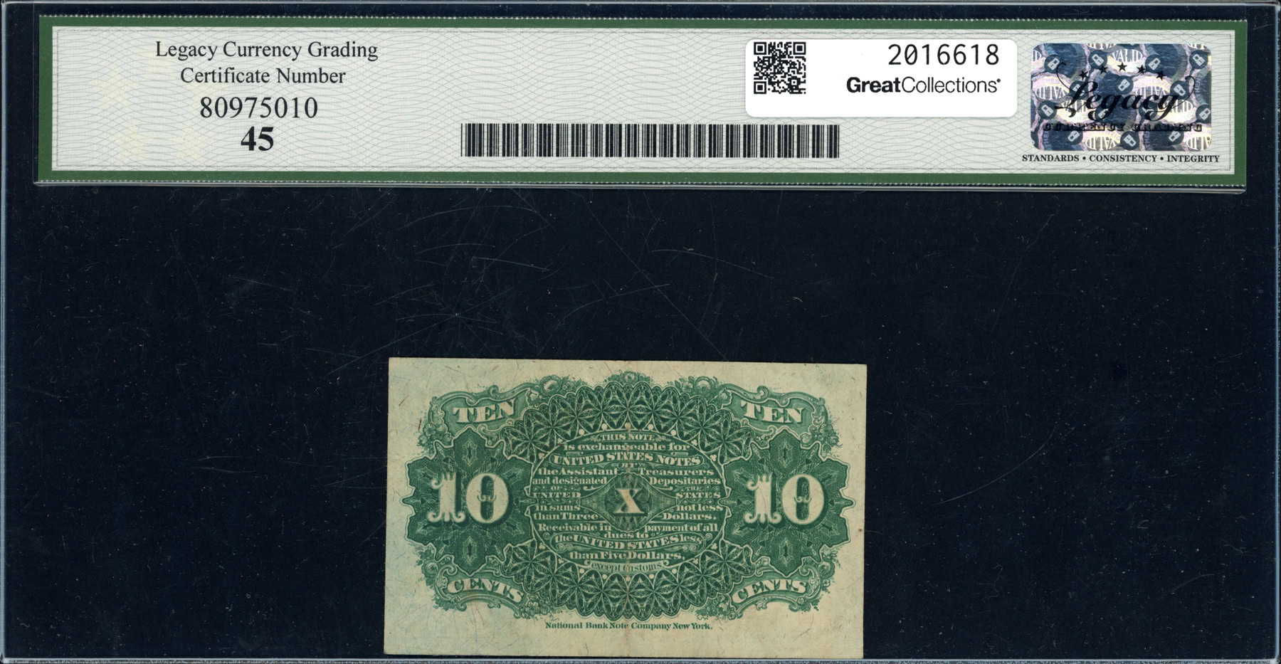 Fr. 1261 Fourth Issue 10 Cents Fractional Currency Note Allison ...