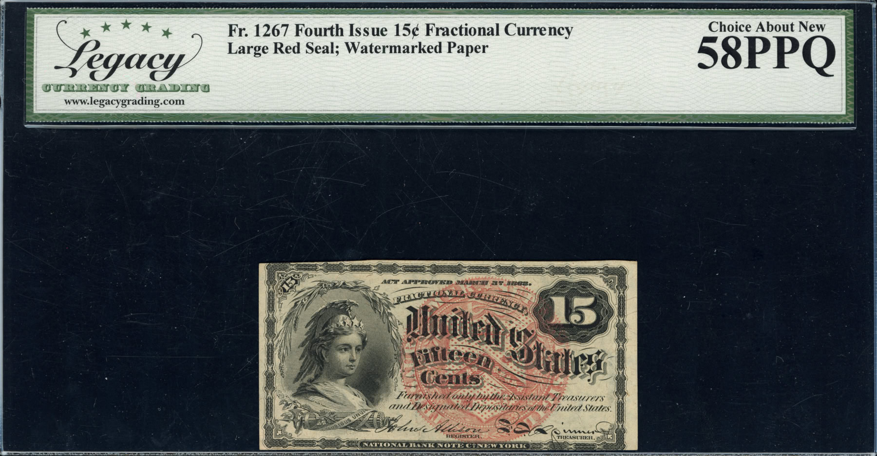 Fr. 1267 Fourth Issue 15 Cents Fractional Currency Note Allison ...