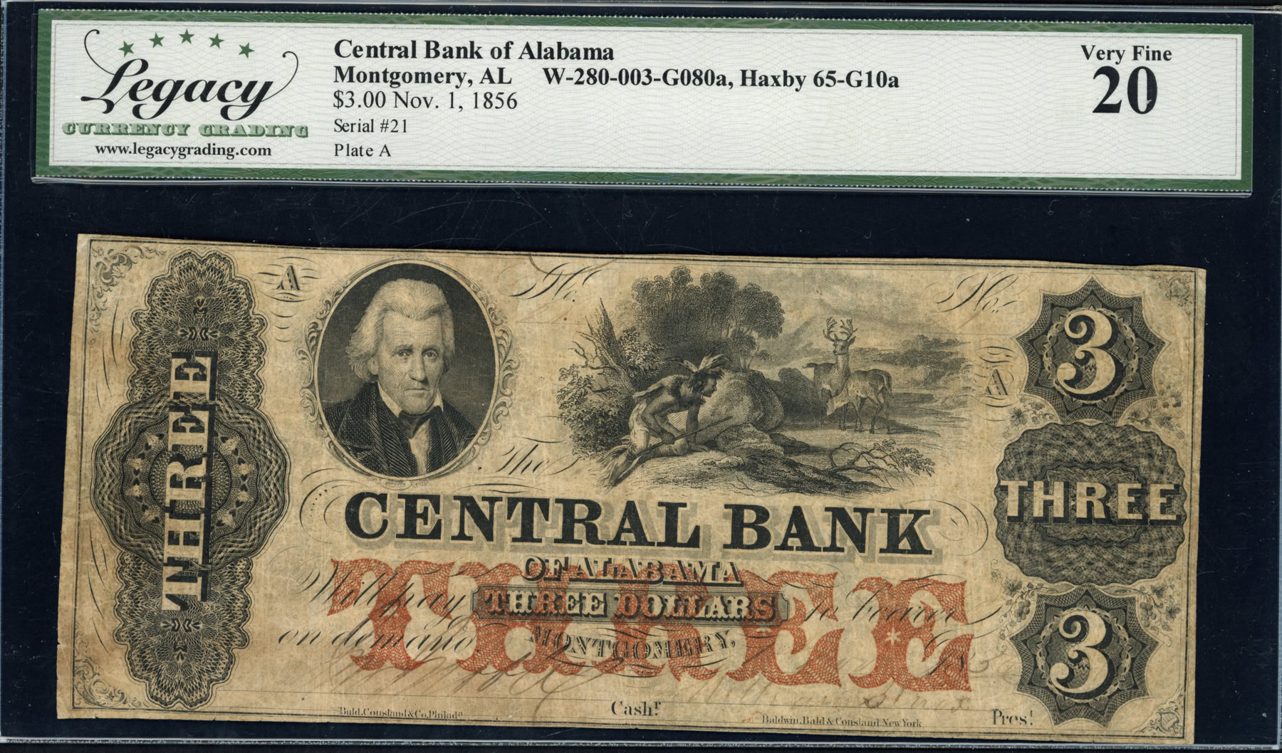 Nov. 1, 1856 Montgomery, Alabama Central Bank Of Alabama $3 Note Legacy ...