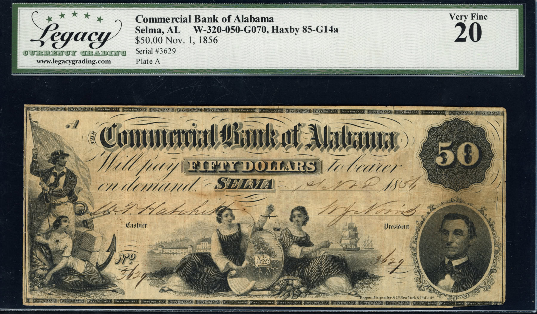 Nov. 1, 1856 Selma, Alabama Commercial Bank of Alabama $50 Note Legacy ...