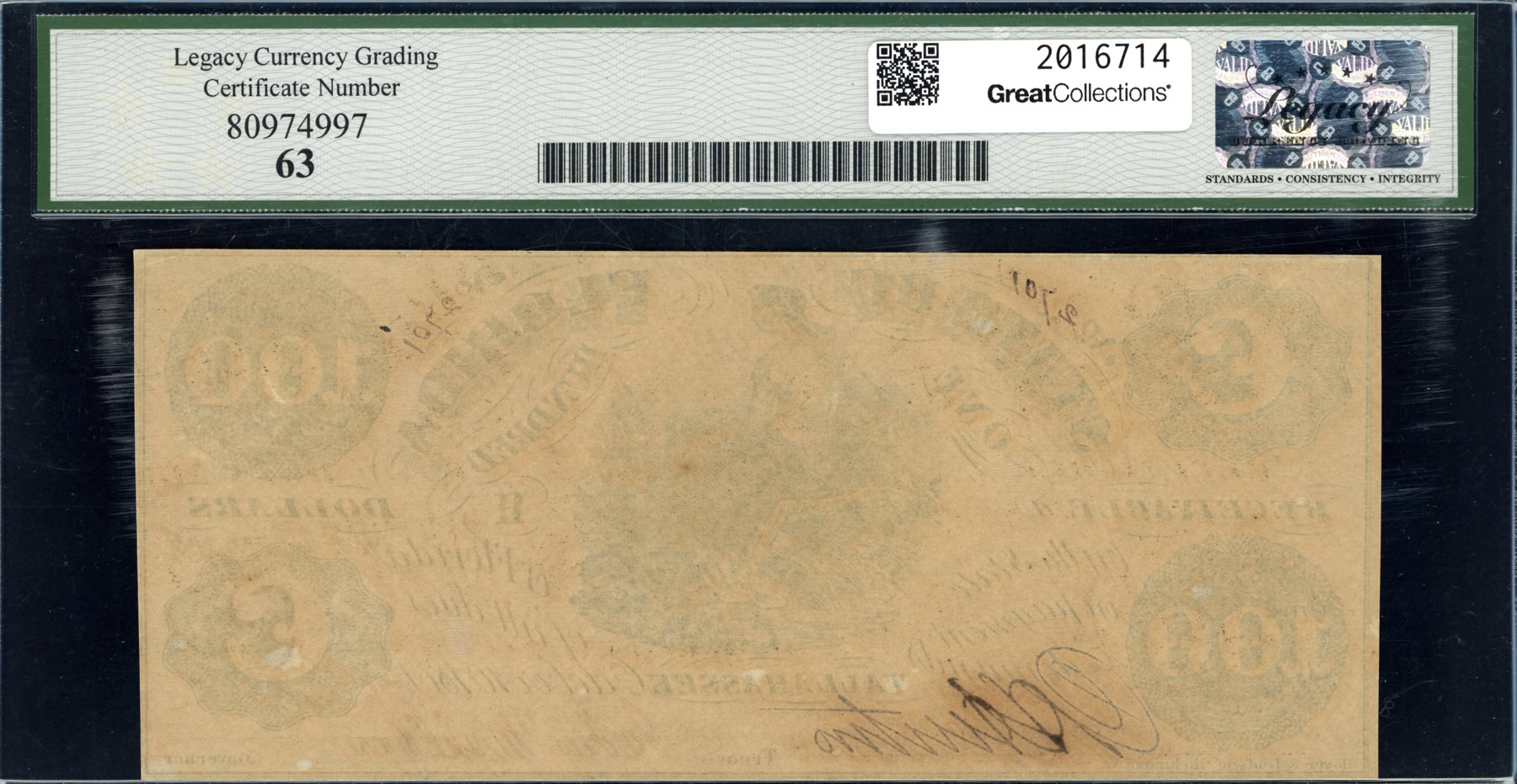 1861 Tallahassee, Florida $100 State of Florida Note Legacy Choice New ...