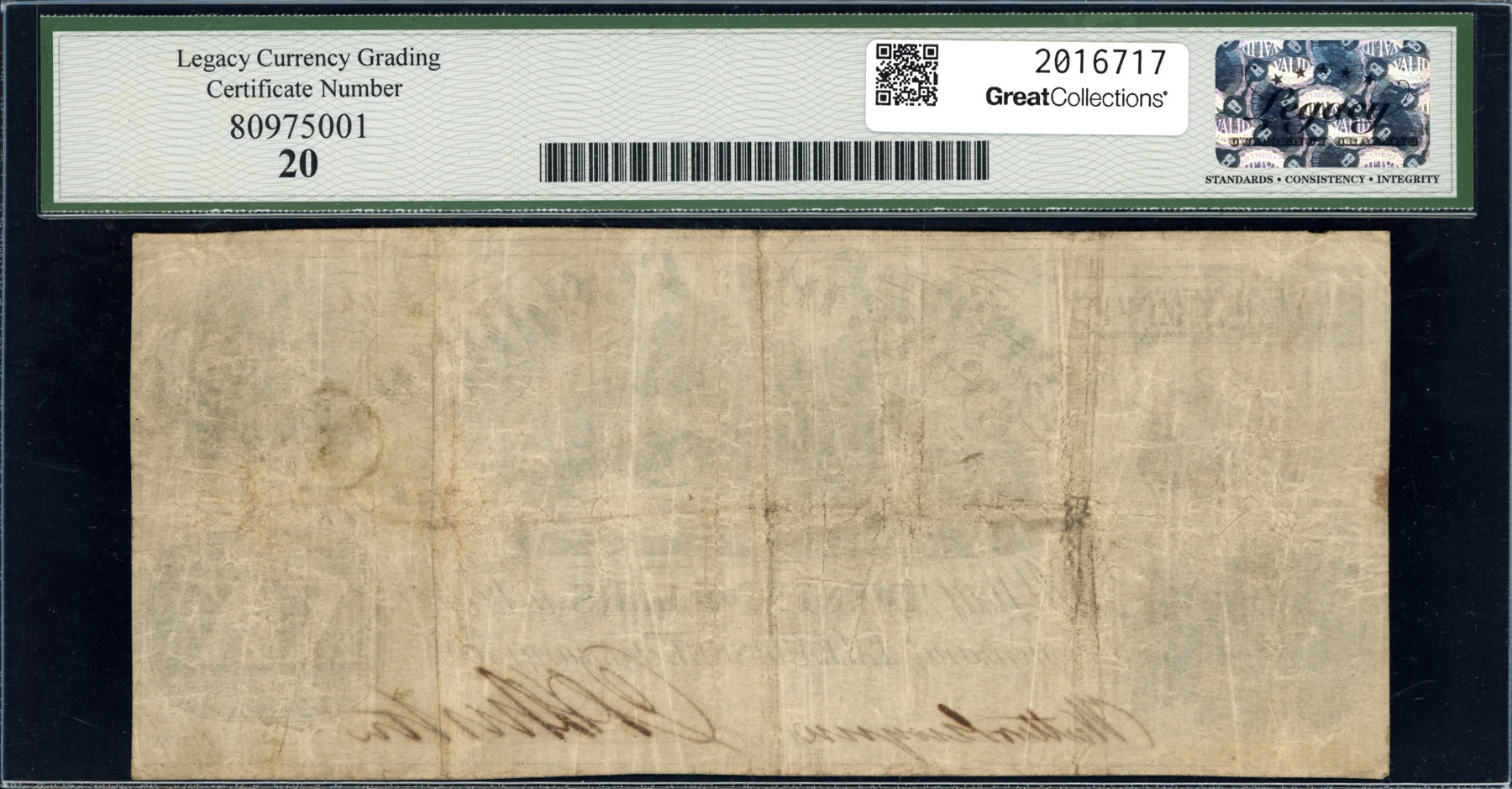 1862 Tallahassee, Florida $20 State of Florida Note Legacy Very Fine 20 ...