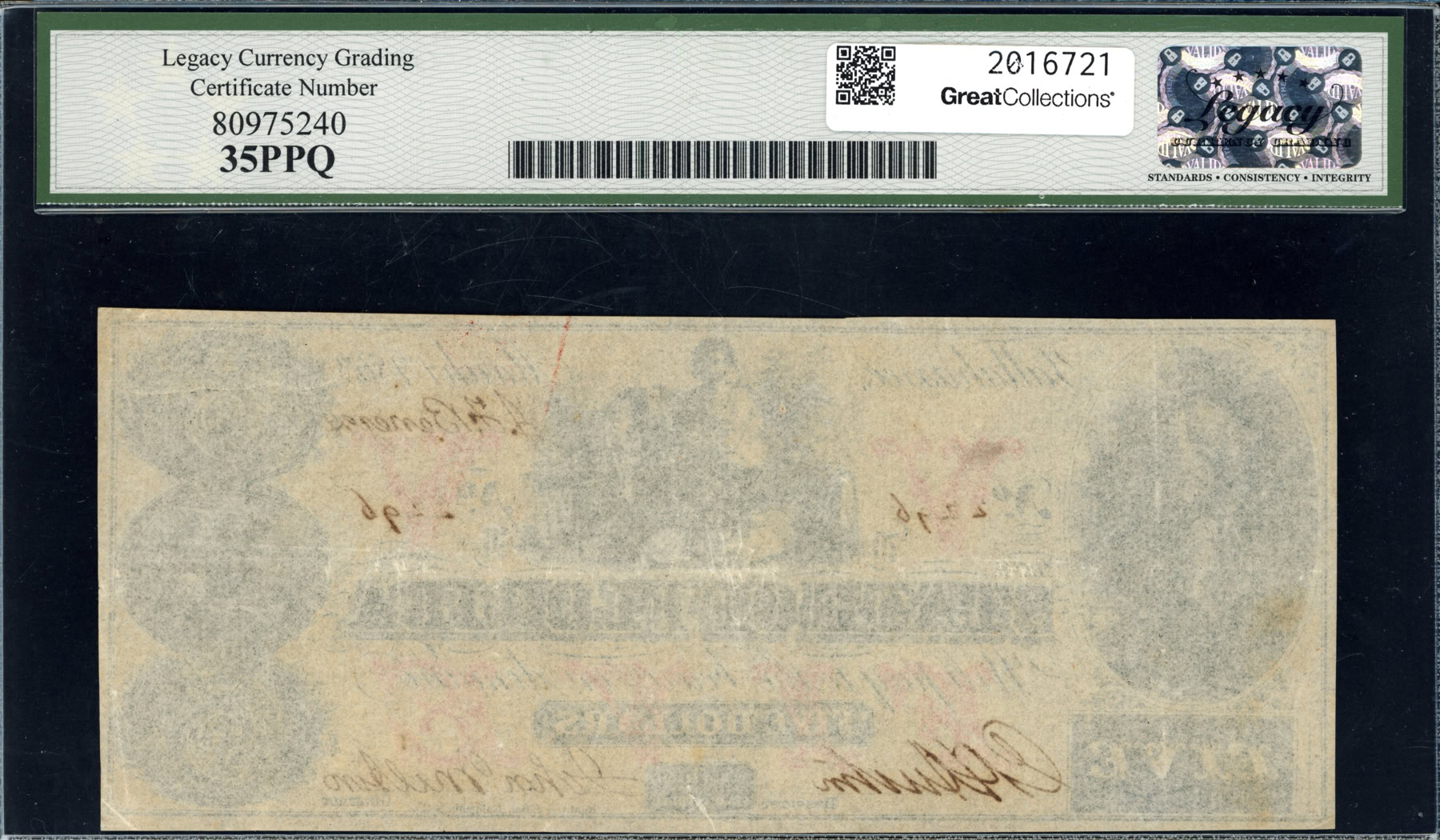 1863 Tallahassee, Florida $5 State of Florida Note Legacy Very Fine 35 ...