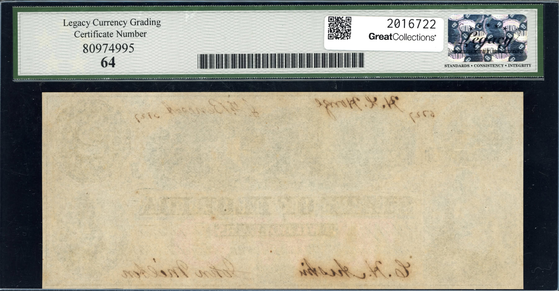 1863 Tallahassee, Florida $2 State of Florida Note Legacy Very Choice ...