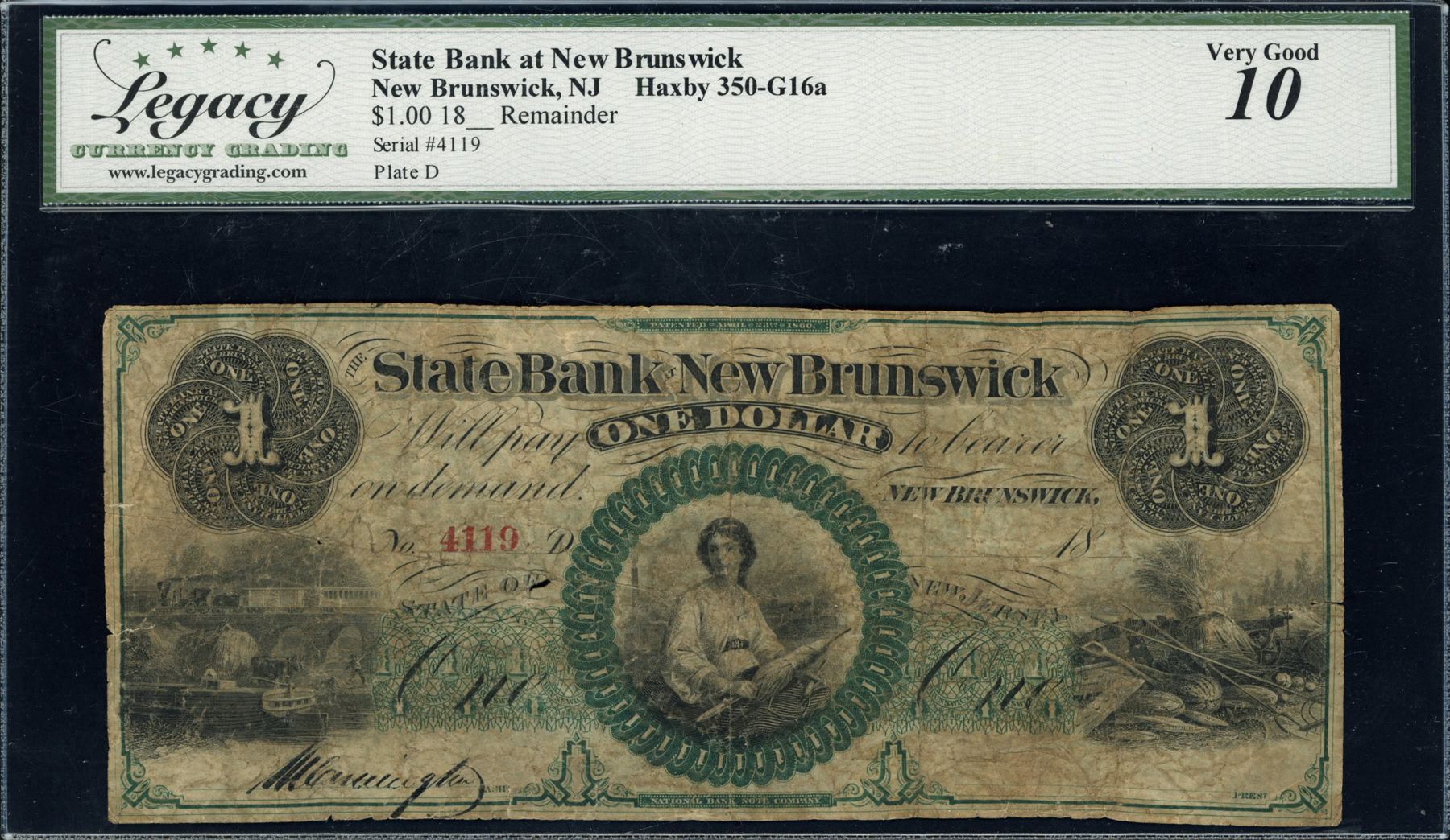 1860s New Brunswick, New Jersey $1 State Bank at New Brunswick ...
