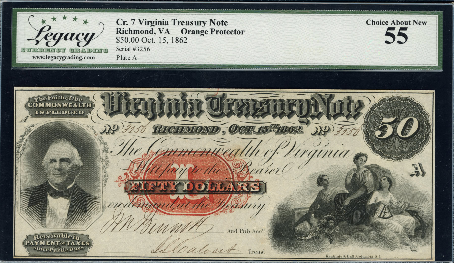 1862 Richmond, Virginia $50 Virginia Treasury Note Legacy Choice About ...