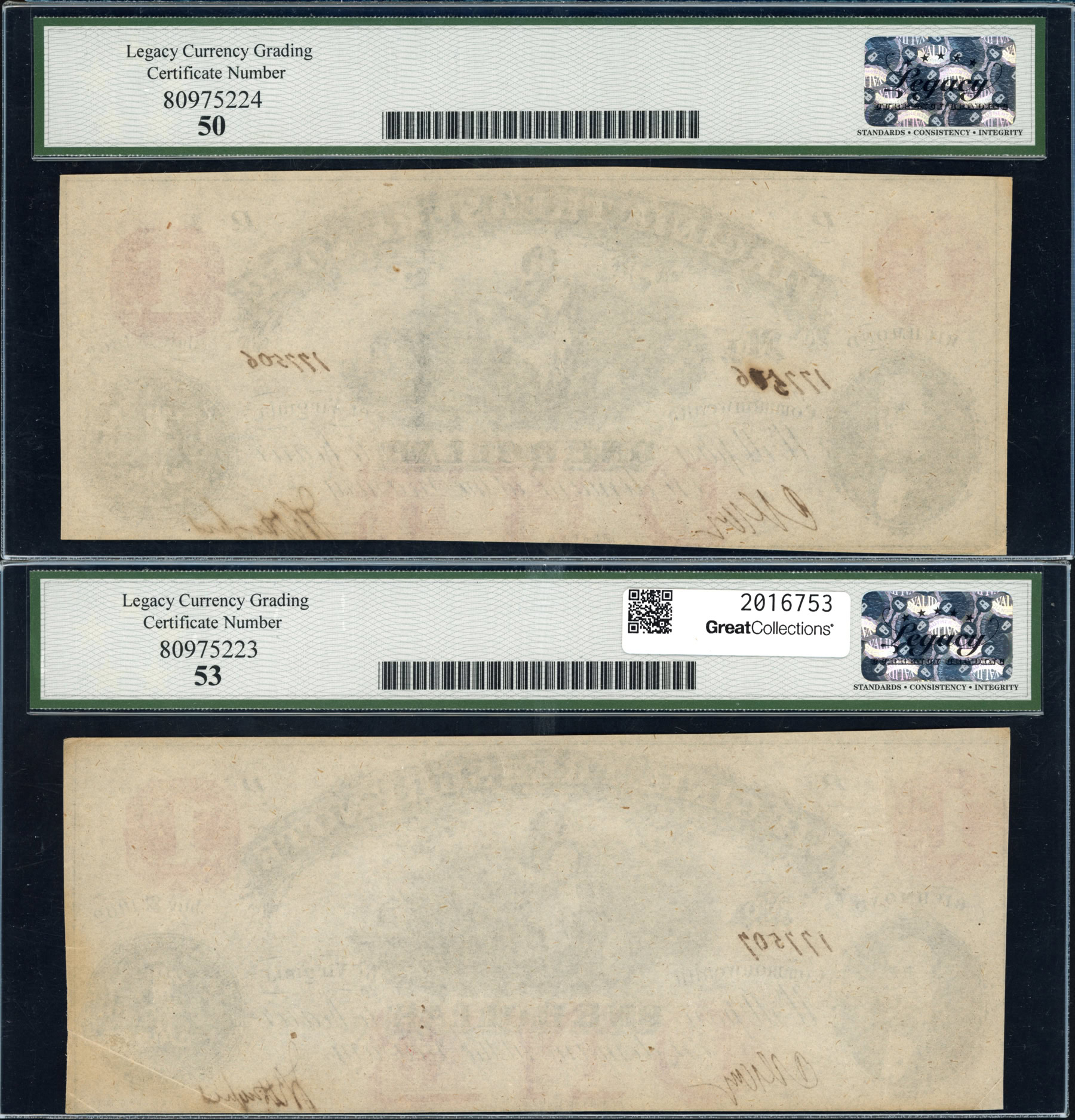 1862 Richmond, Virginia $1 Virginia Treasury Notes *Sequential Serial ...