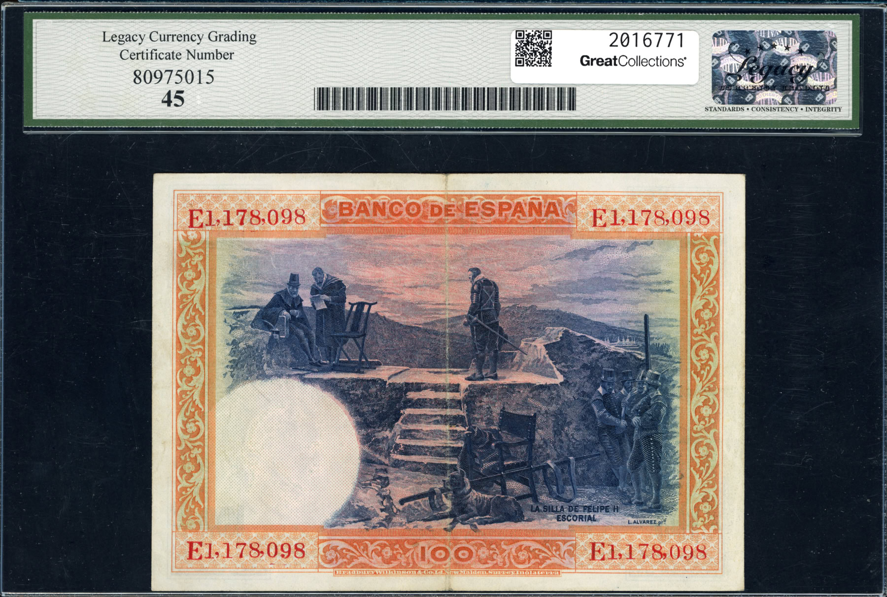 Spain 1925 (ND 1936) 100 Pesetas Banco de Espana Republic Issue Note ...