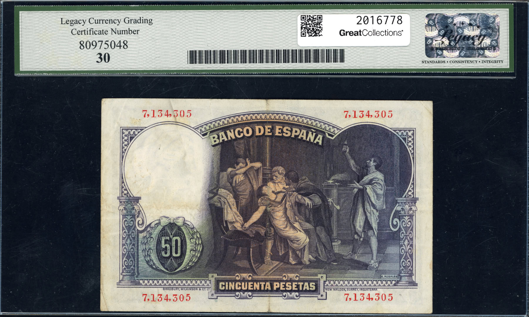 Spain 1931 50 Pesetas Banco de Espana Note SCWPM-82 Legacy Very Fine 30 ...