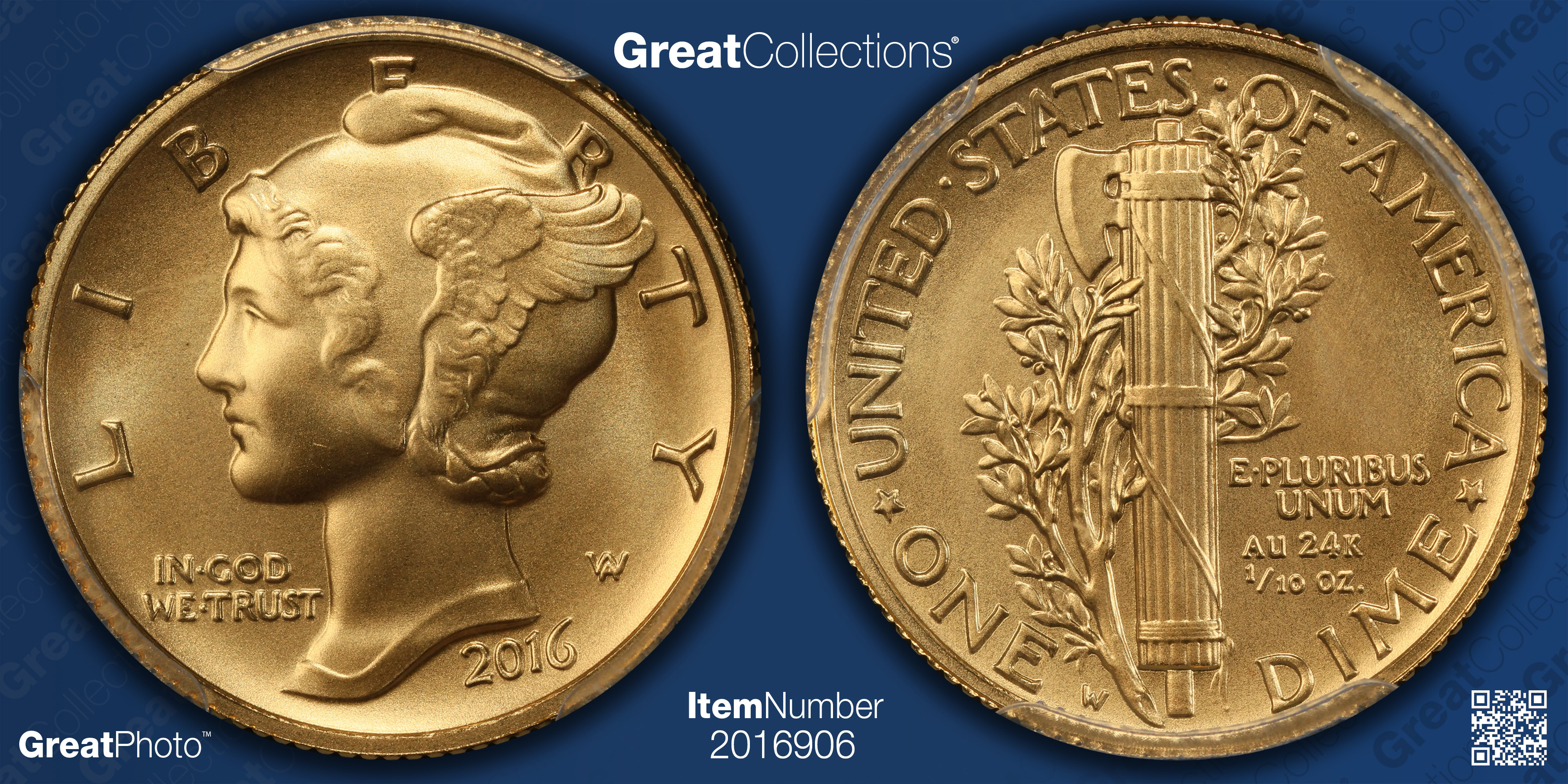 2016-W Mercury Dime 100th Anniversary Gold First Strike PCGS SP-69 ...