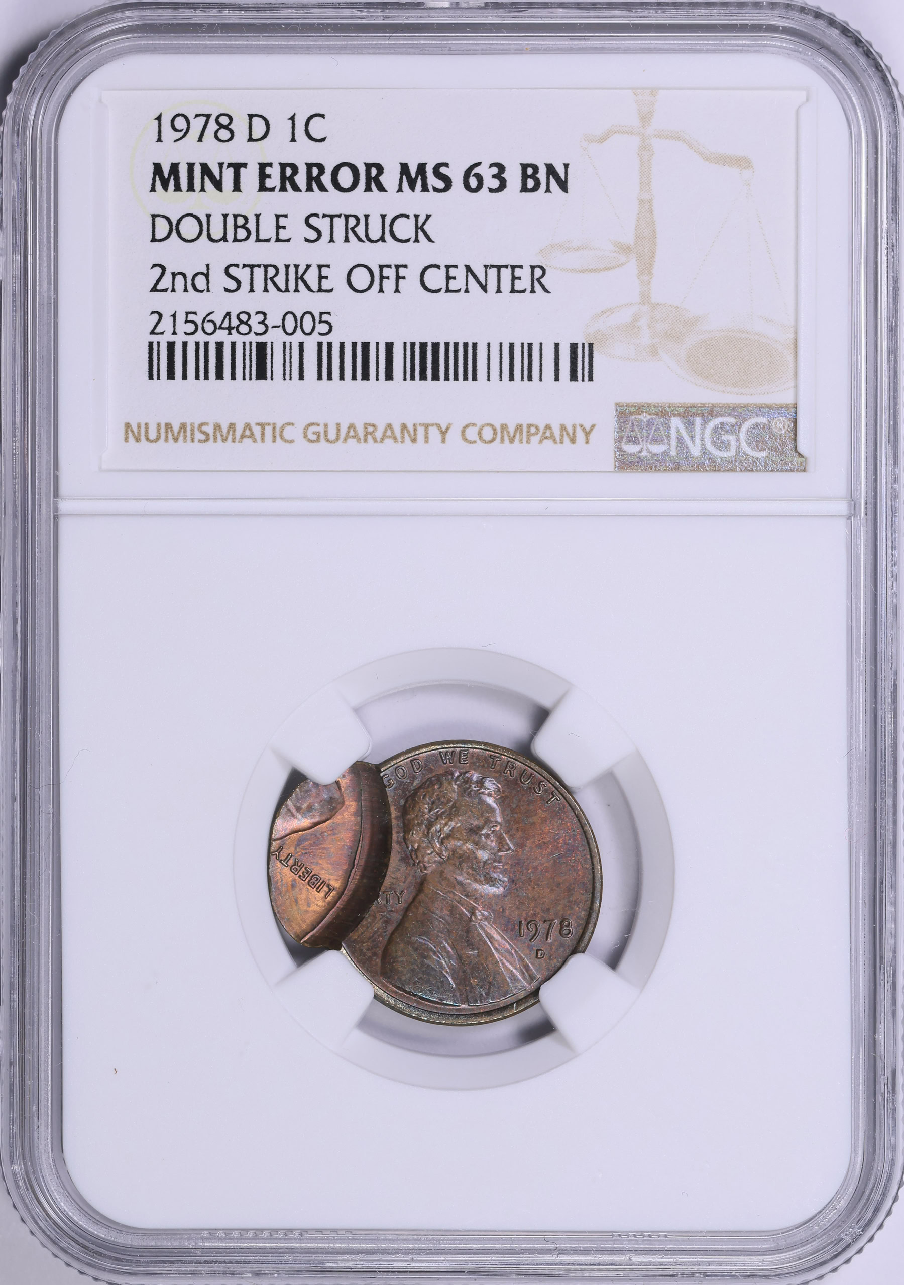 Mint Error 1978-D Lincoln Cent Double Struck 2nd Strike Off Center NGC ...