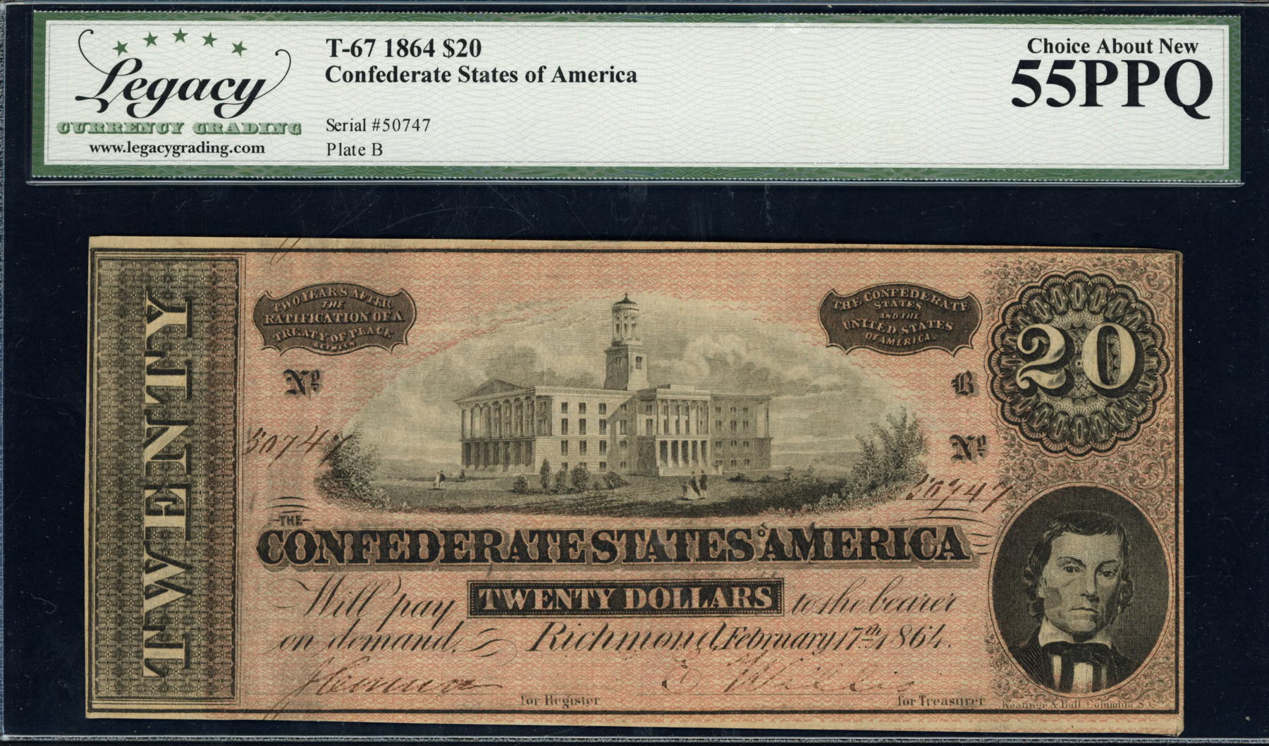 T-67 Confederate States of America 1864 $20 Note Legacy Choice About ...