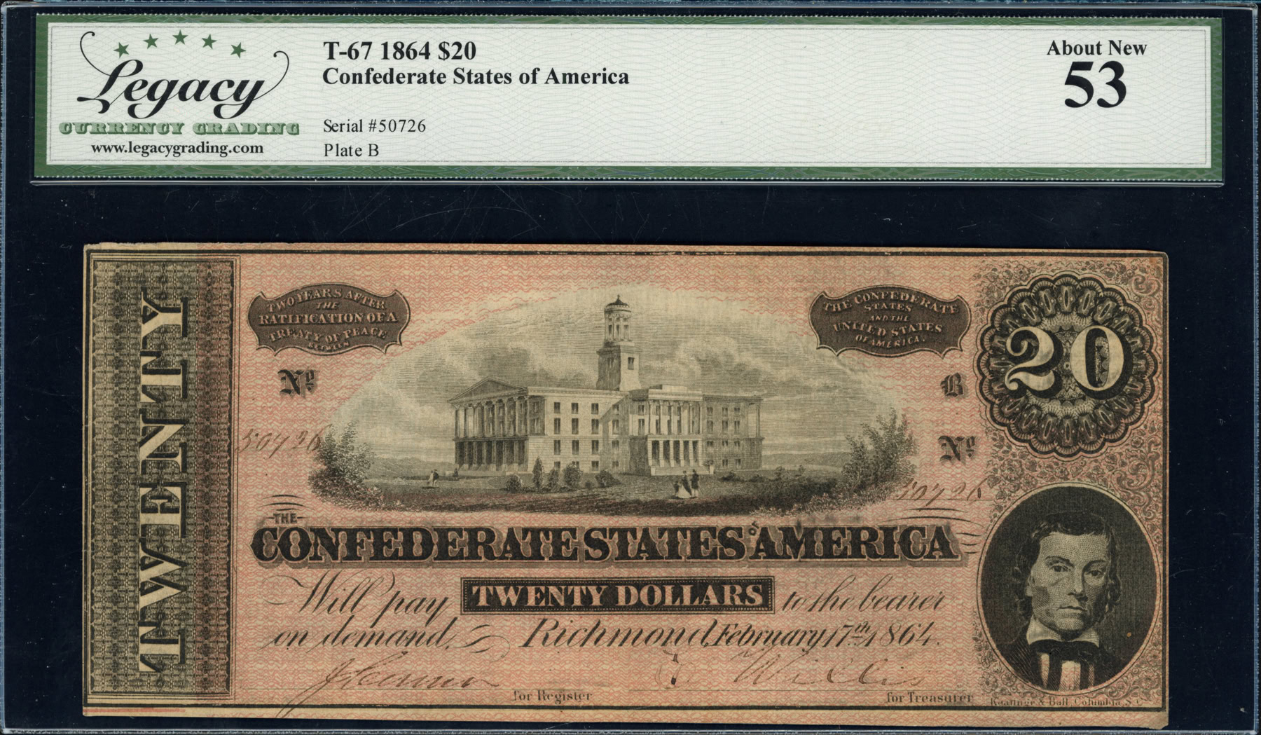 T-67 Confederate States of America 1864 $20 Note Legacy About New 53 ...