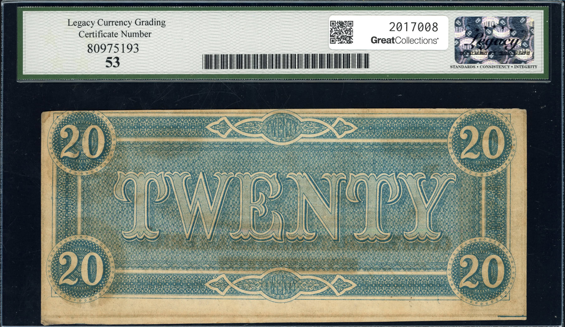 T-67 Confederate States of America 1864 $20 Note Legacy About New 53 ...