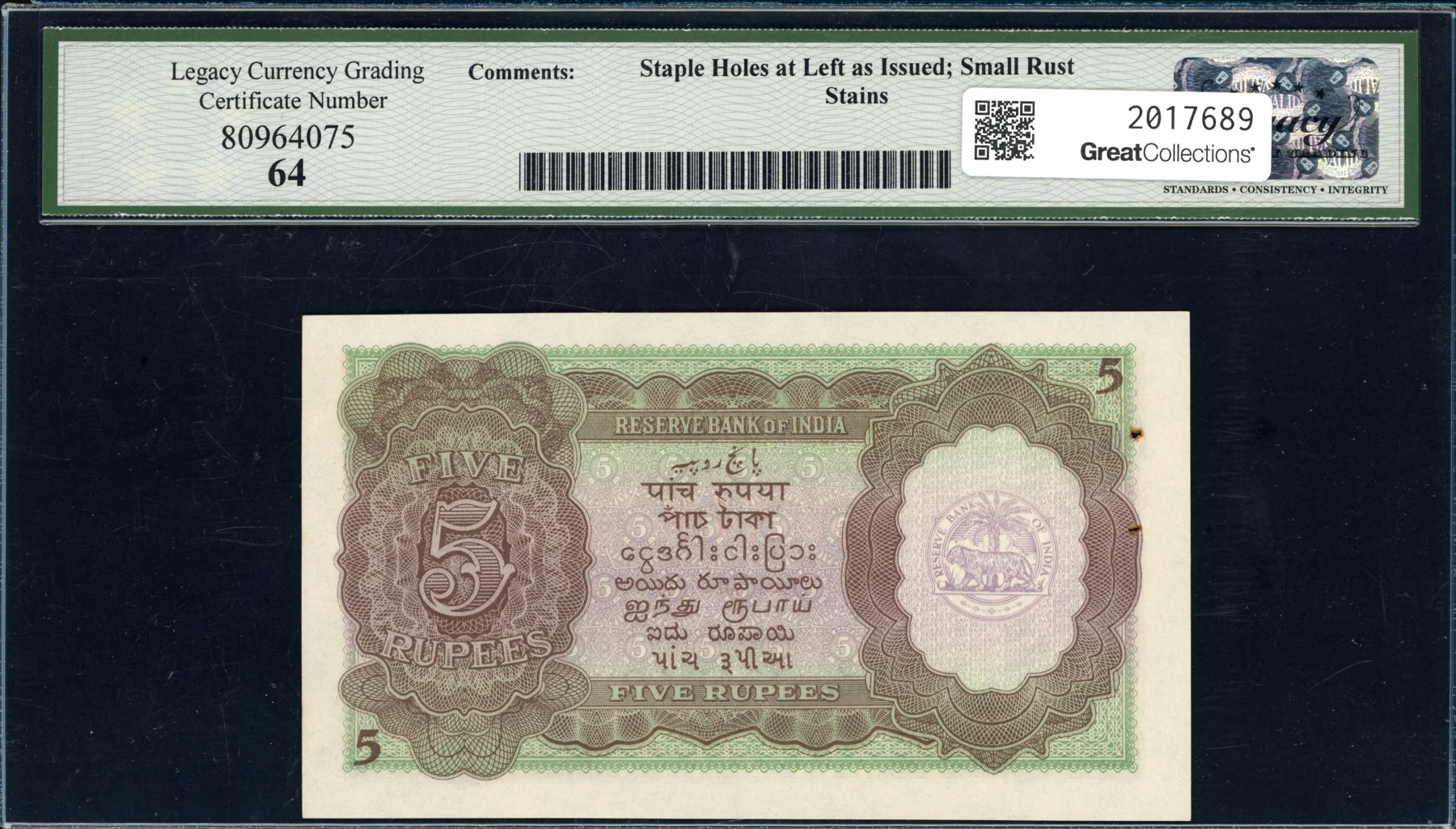 India ND (1937) 5 Rupees Reserve Bank of India Note SCWPM-18a Legacy ...
