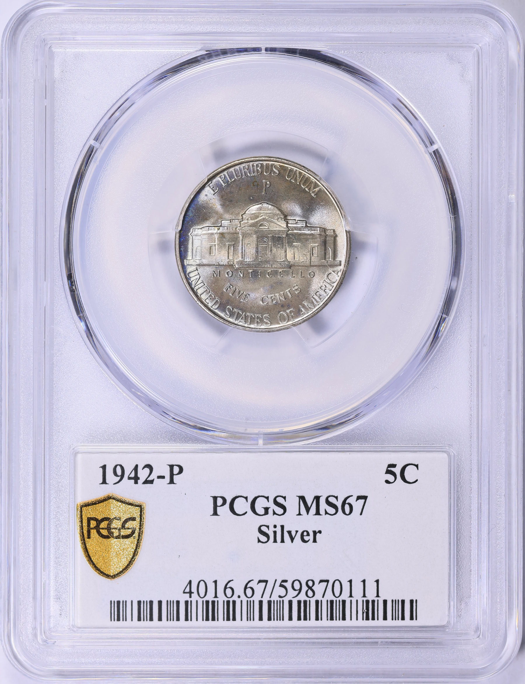 1942-P Jefferson Nickel Type 2 PCGS MS-67 (V75 Label) (Toned) (Item ...