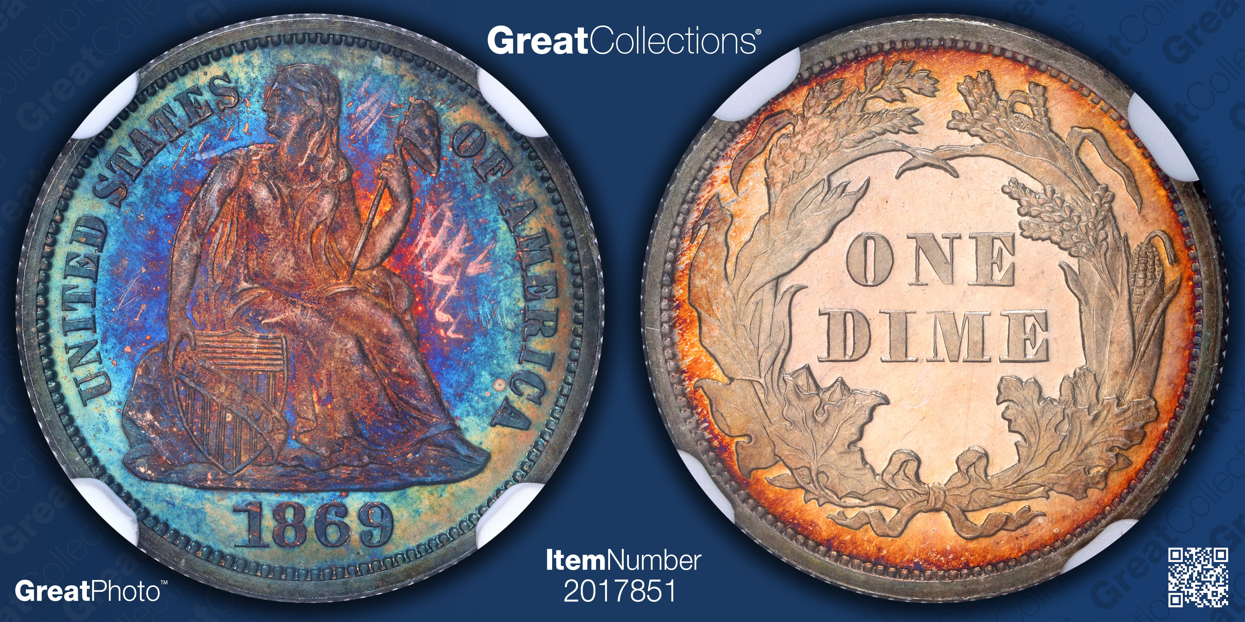 1869 Seated Liberty Dime NGC Proof-63 CAMEO (Toned) (Item 2017851 ...