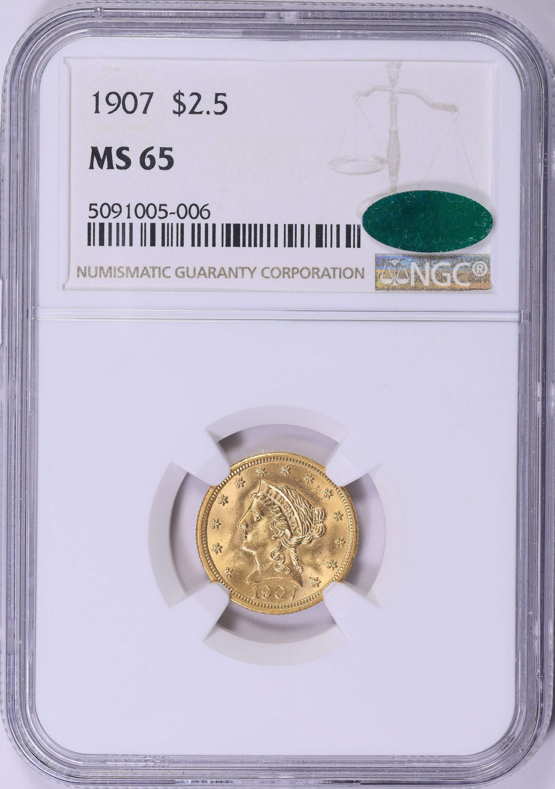 1907 Liberty Gold Quarter Eagle NGC MS-65 (CAC Green) (Item 2017948 ...