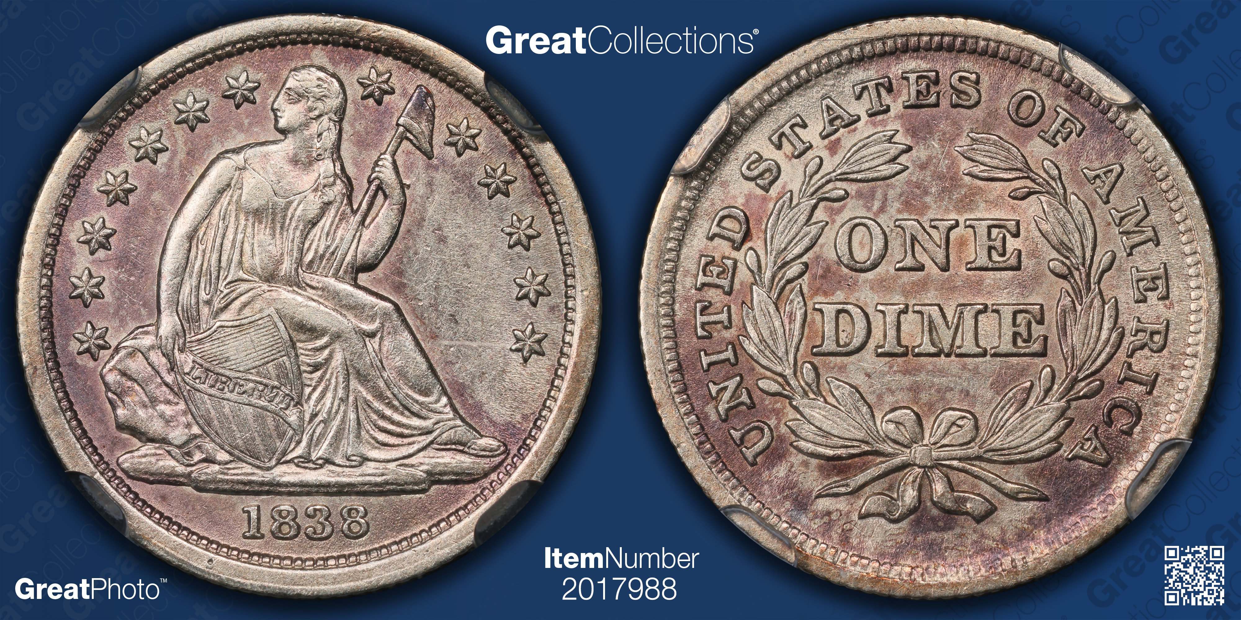 1838 Seated Liberty Dime Large Stars NGC AU-55 (EDC Red Core) (Item ...